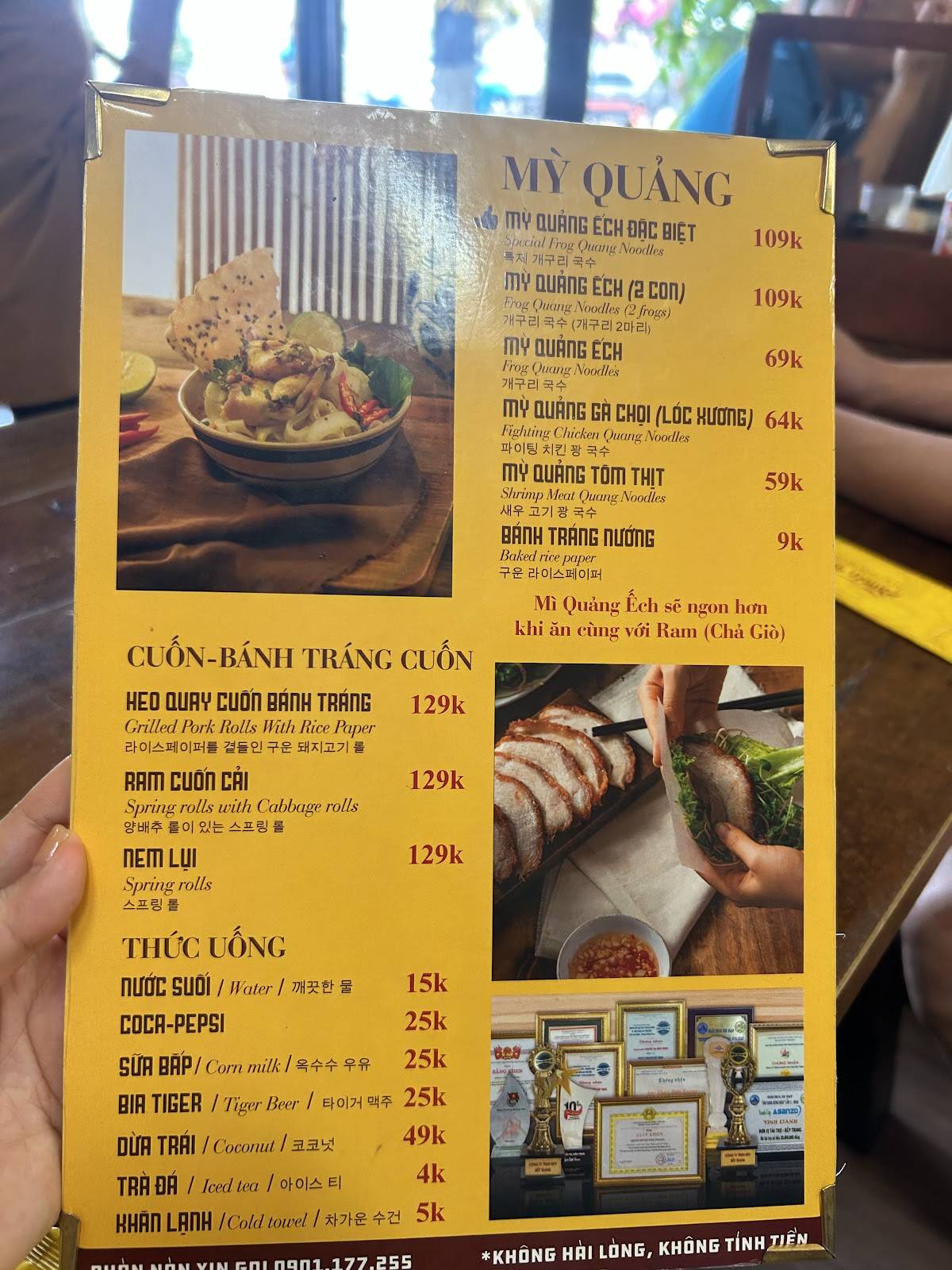 Menu at Mì Quảng Ếch Bếp Trang restaurant, Da Nang, 212 Bạch Đằng