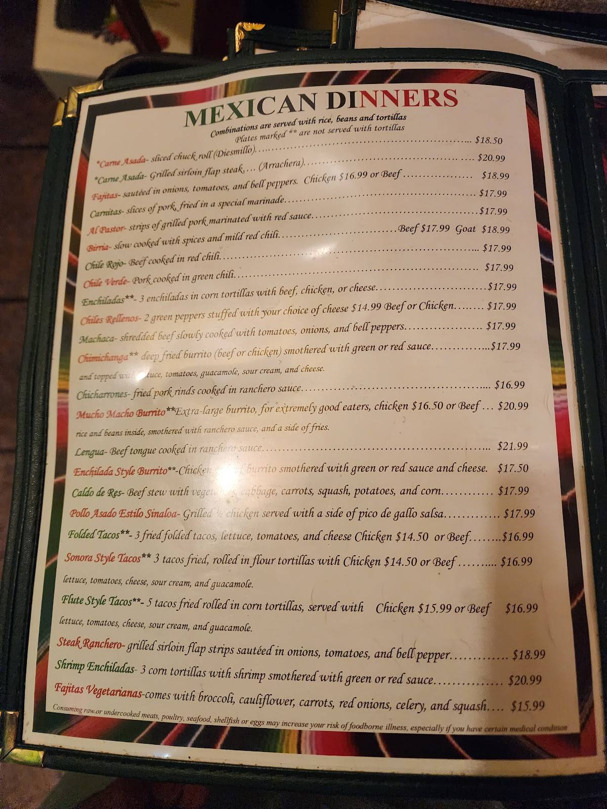 Menu at Mi Rancho Restaurant, Yuma, S 4th Ave