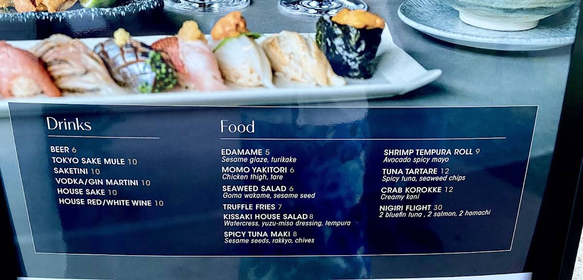 Menu at Kissaki Japanese Restaurant, Miami Beach