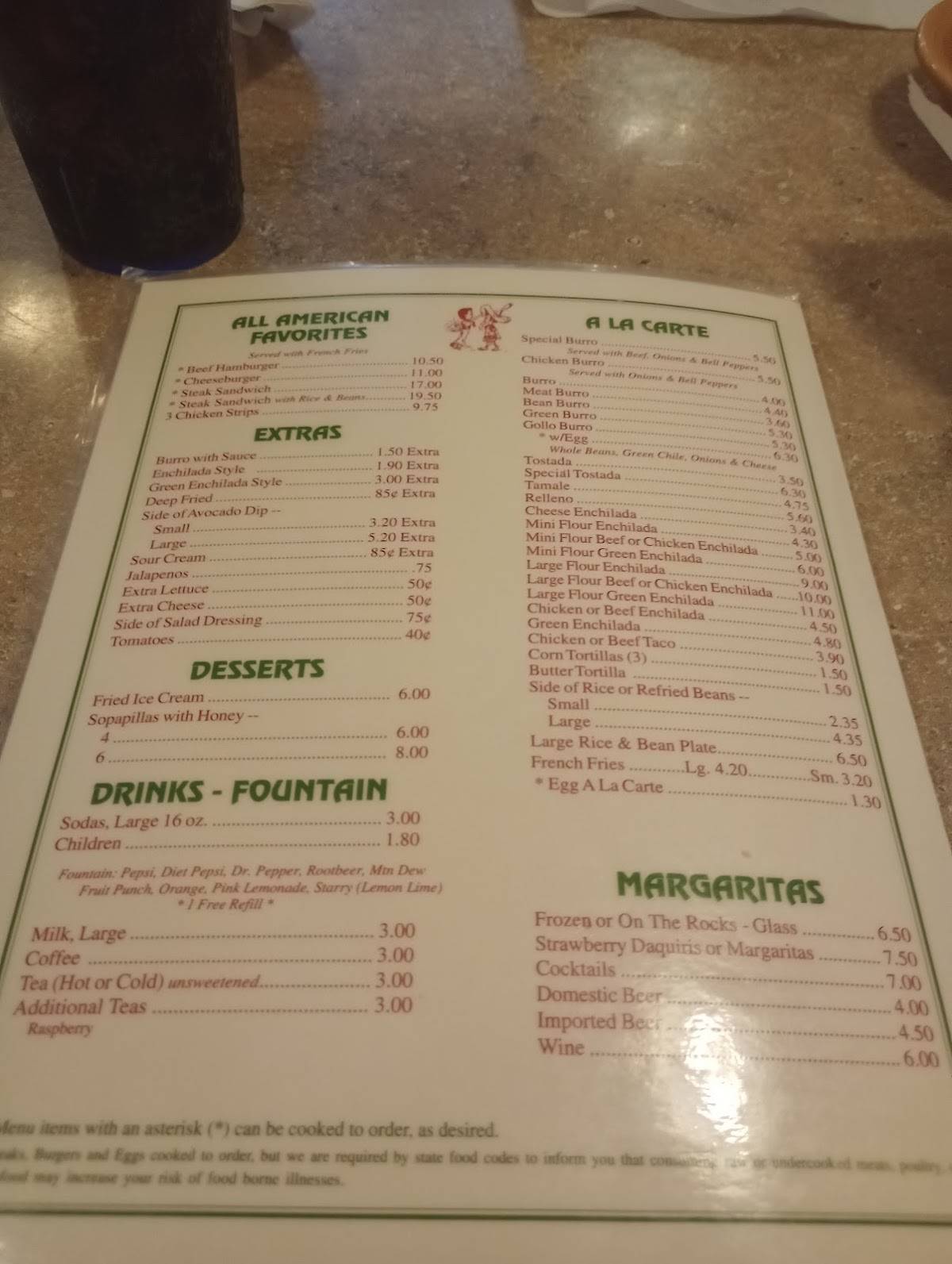 Menu at Guayo's El Rey restaurant, Miami, 716 Sullivan St