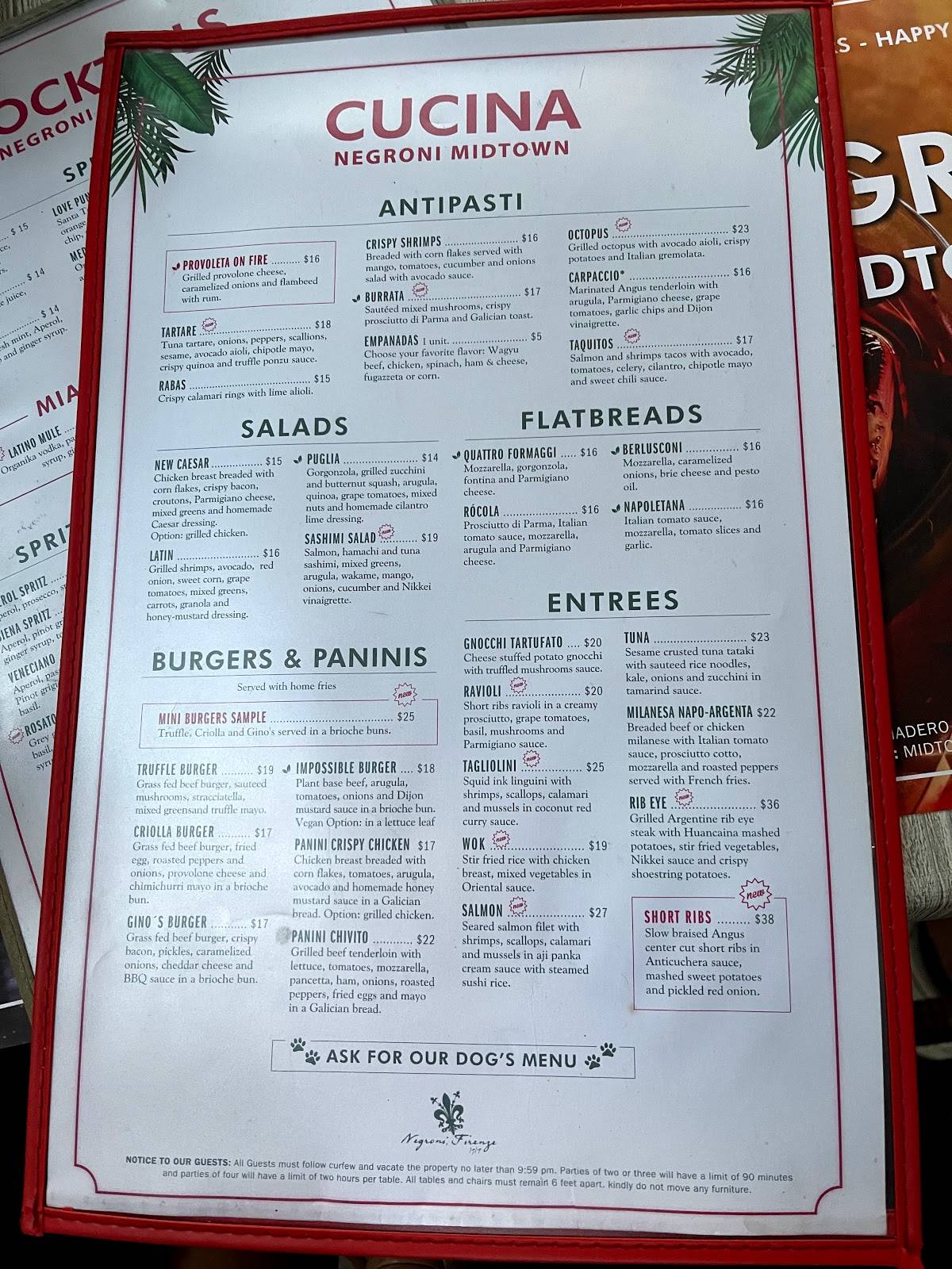 Menu at Negroni Bistro & Sushi Bar, Miami