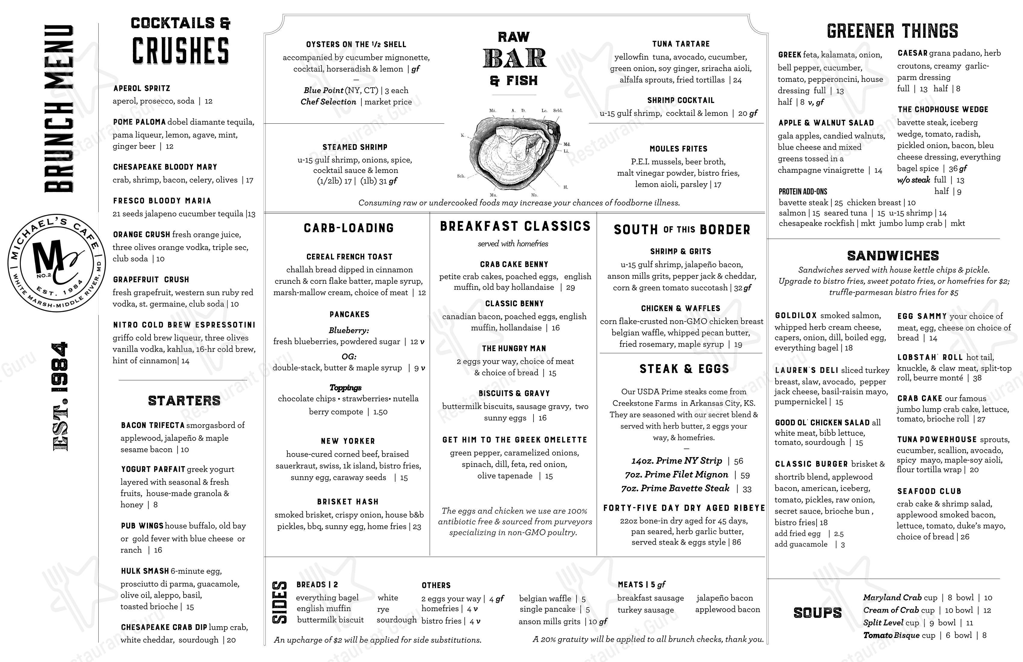 Menu at Michael's Cafe White Marsh-Middle River, Middle River