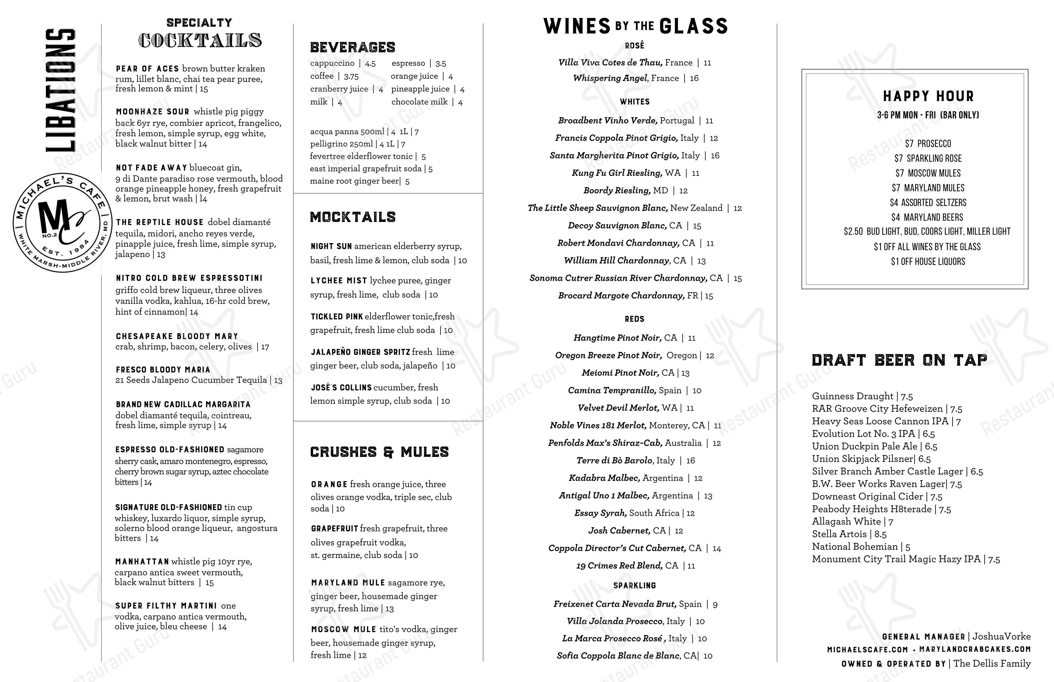 Menu at Michael's Cafe White Marsh-Middle River, Middle River