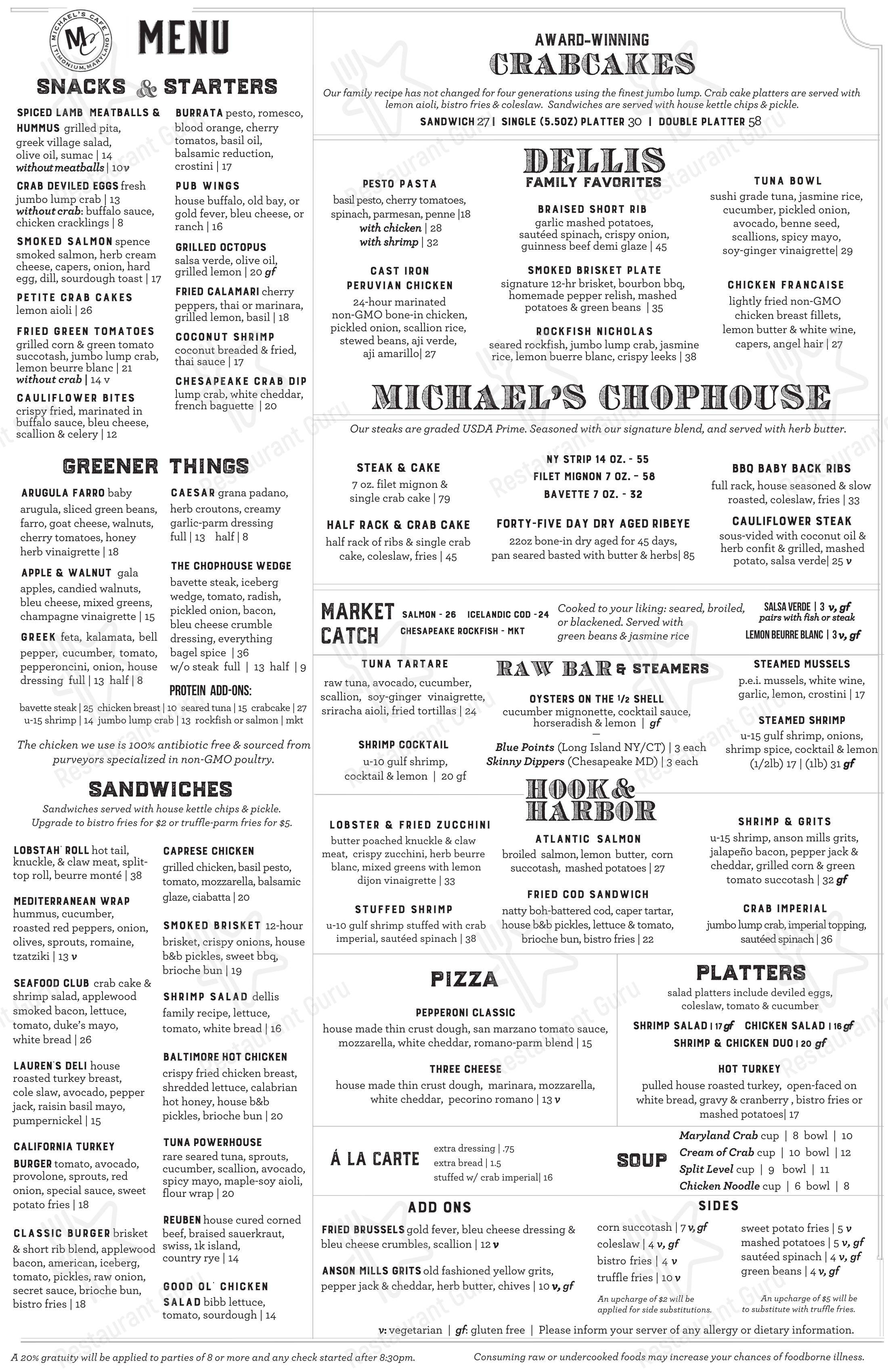 Menu at Michael's Cafe White Marsh-Middle River, Middle River