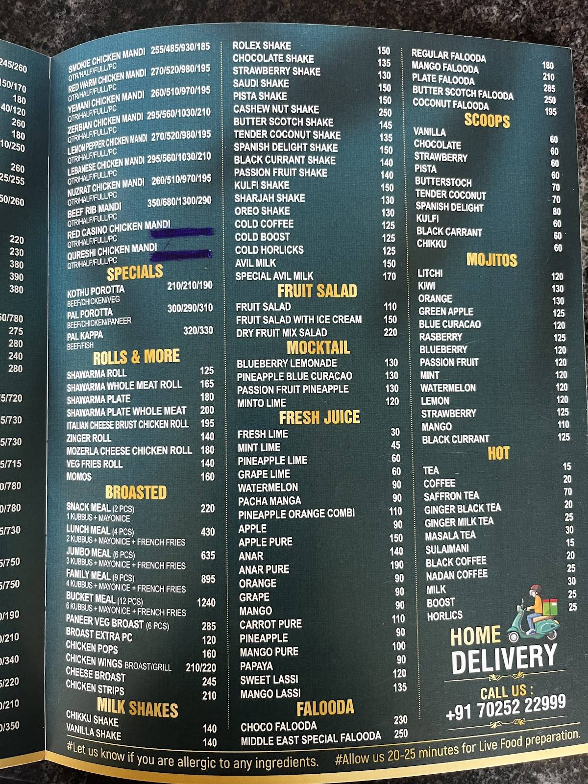 Menu at Middle East Restaurant, Karukachal