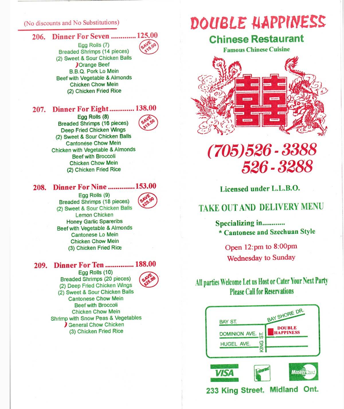 Menu at Double Happiness Chinese Restaurant, Midland