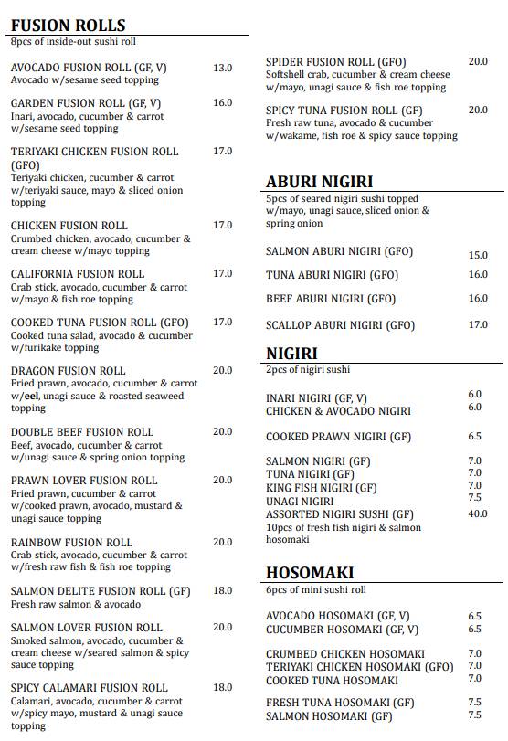 Menu at Miku Japanese Restaurant, Graceville