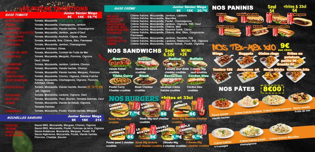 Menu at Milano Pizza restaurant, Valenciennes