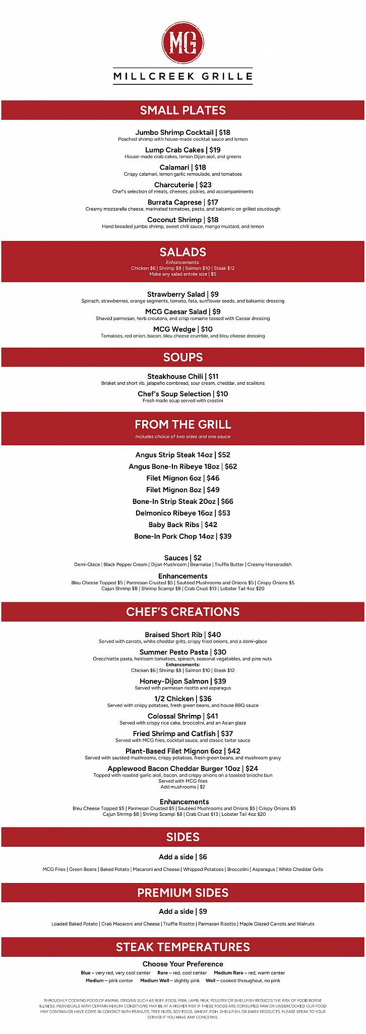 Menu at Millcreek Grille @ JACK Thistledown Racino pub & bar, North Randall