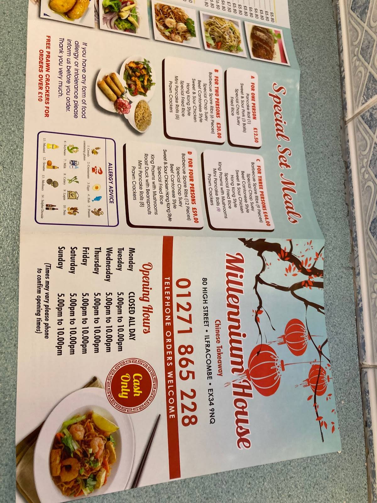 Menu at Millennium House fast food, Ilfracombe