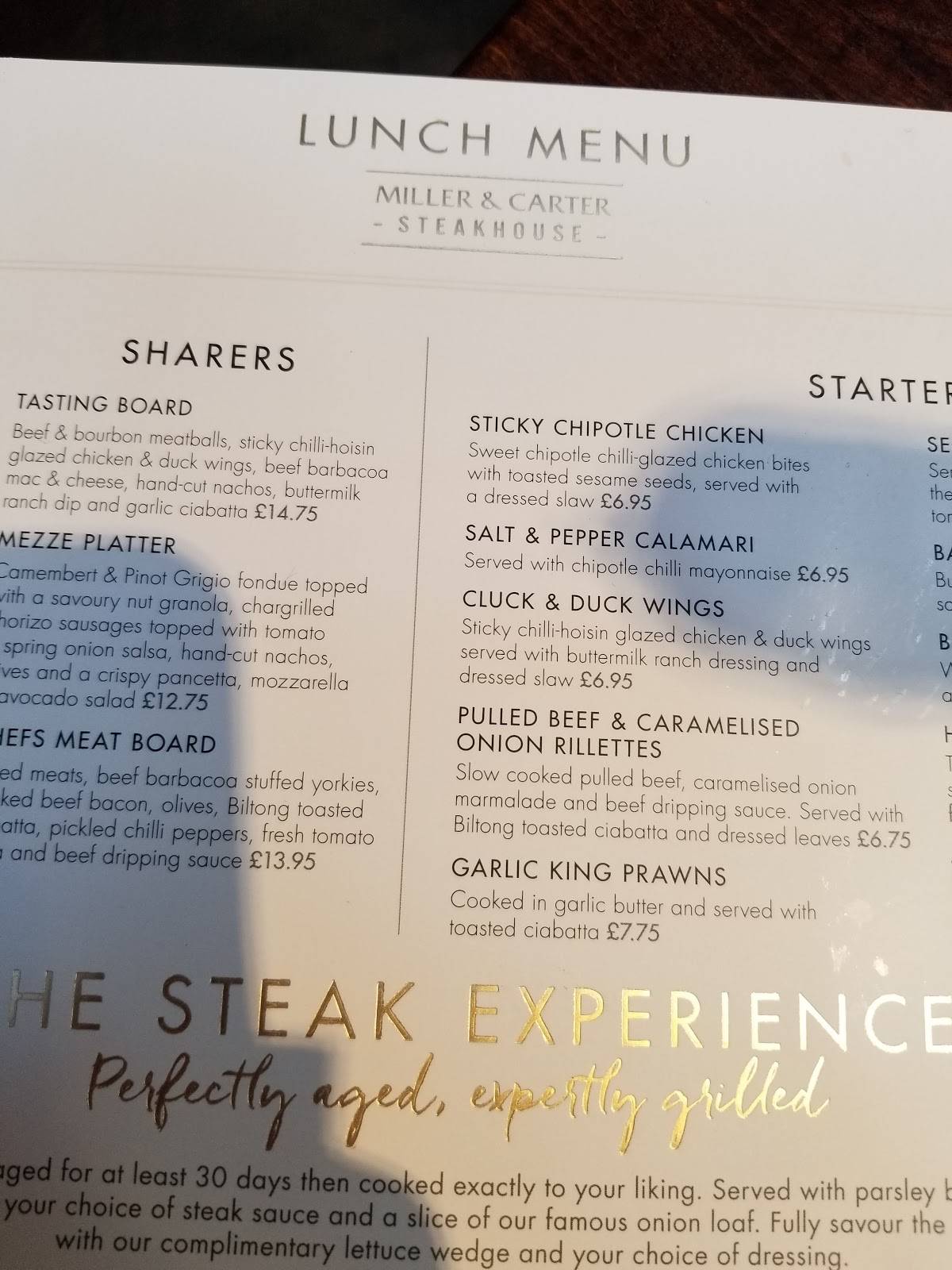Menu at Miller & Carter Glasgow steakhouse, Glasgow, 47 St Vincent St
