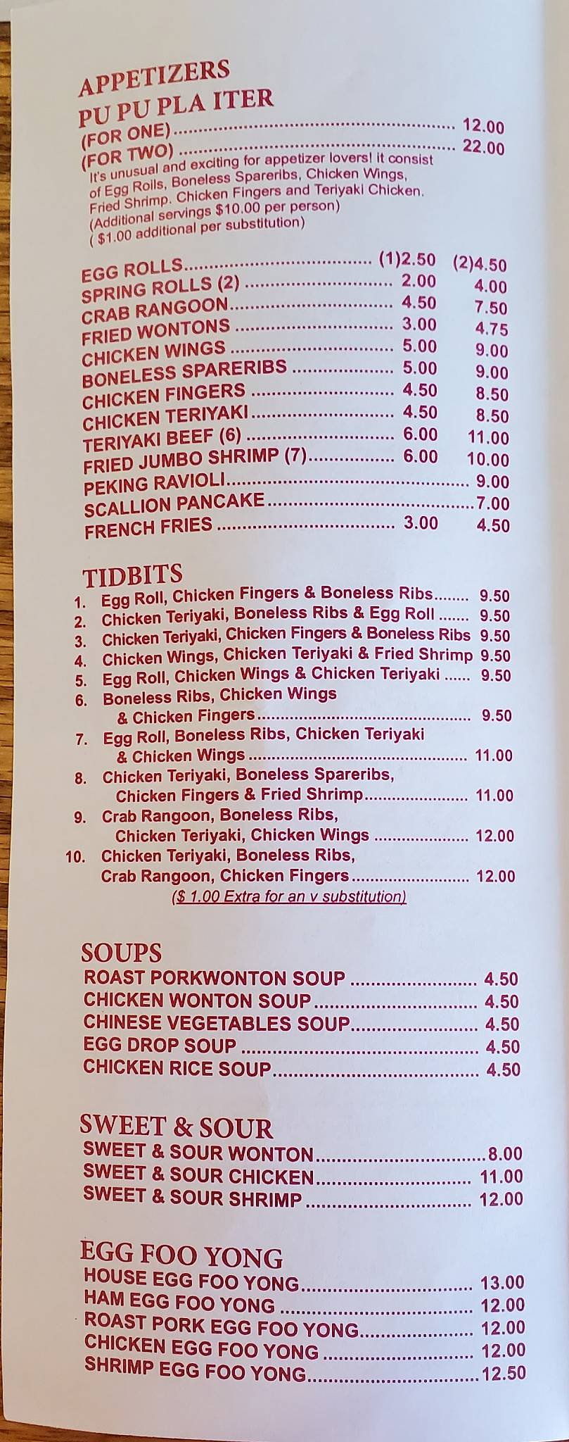 Menu at Ming House restaurant, Berlin