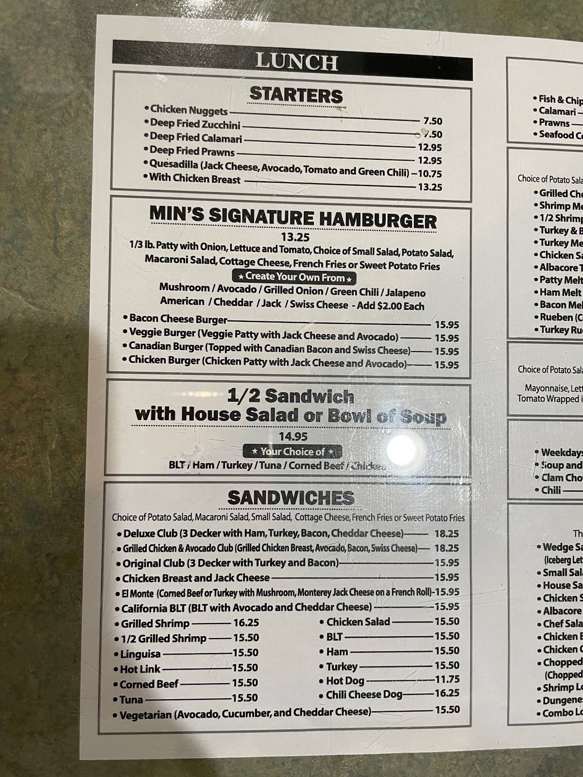 Menu at Min's Kitchen restaurant, Concord