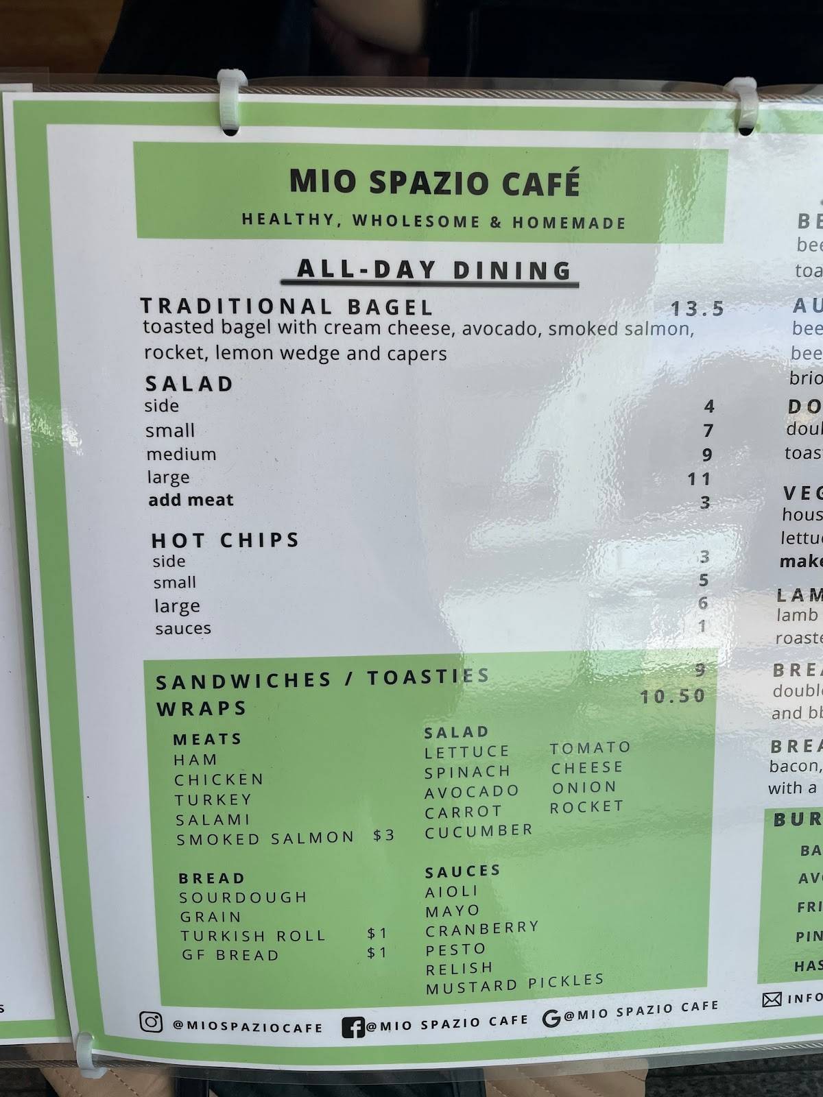 Menu at Mio Spazio Cafe, Maroochydore