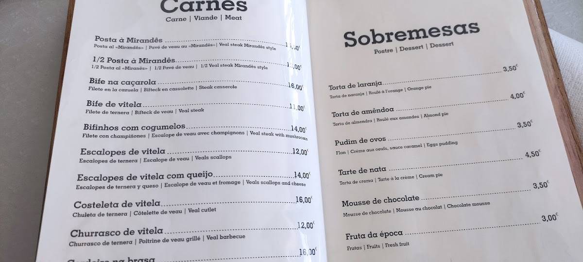 Carta de Restaurante O Mirandês, Miranda do Douro