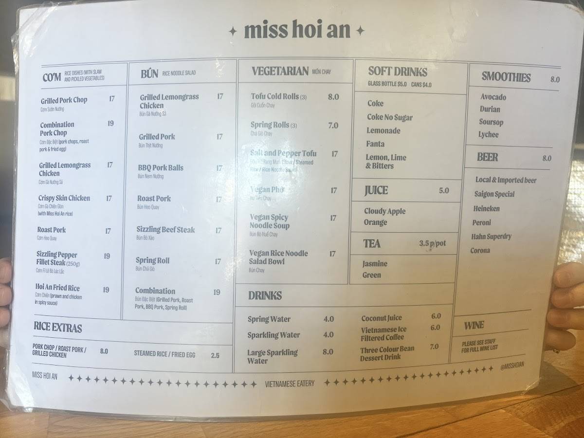 Menu at Miss Hoi An Vietnamese Eatery restaurant, Felixstow
