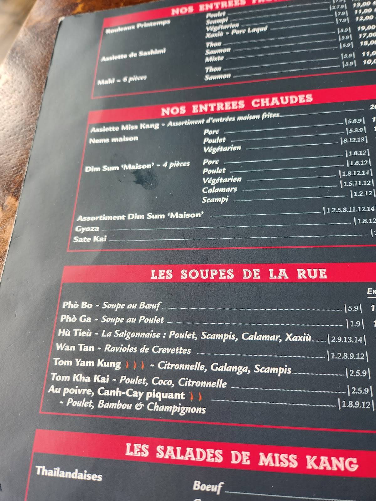 Menu au Miss Kang, Rixensart