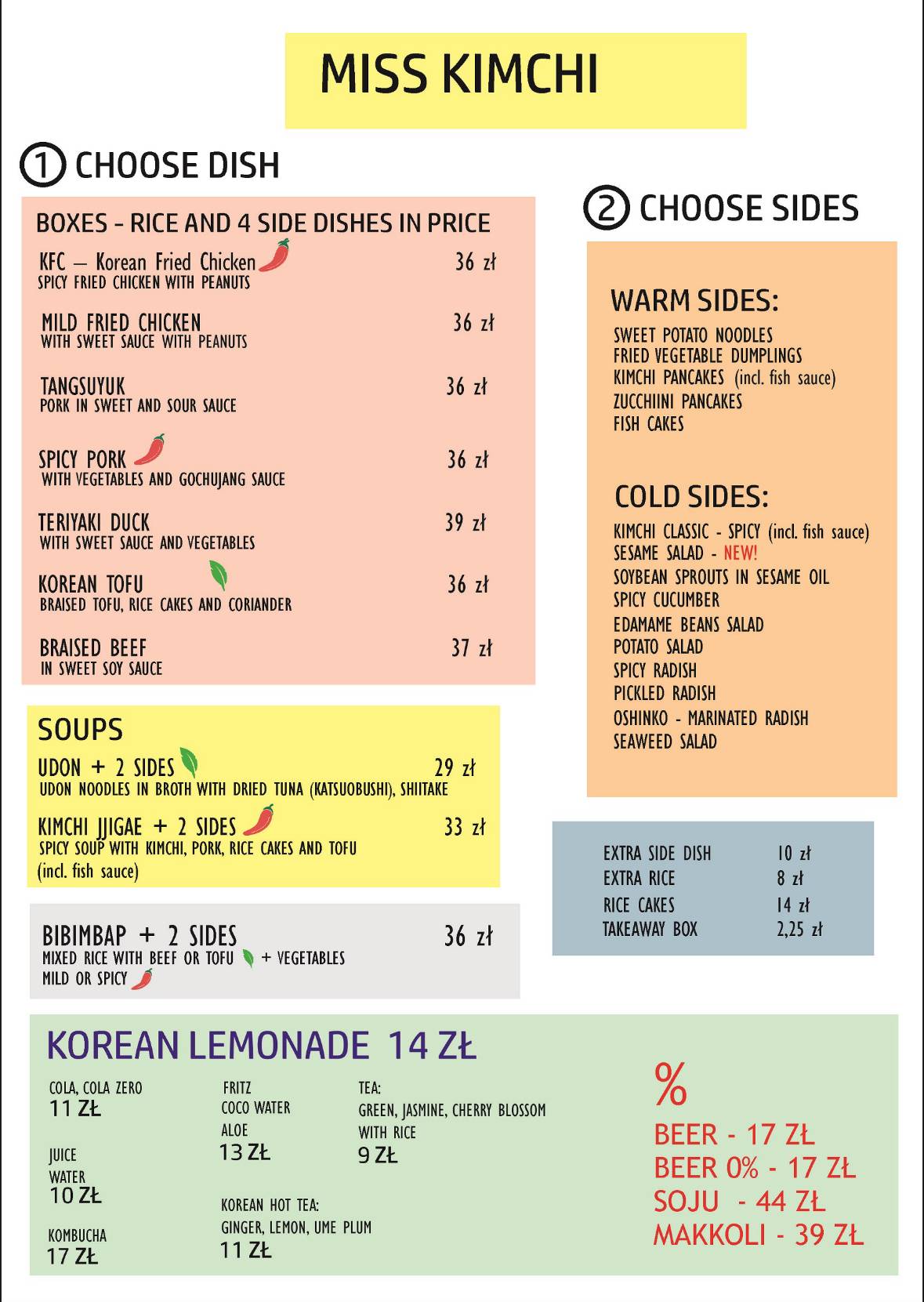 Menu at Miss Kimchi restaurant, Warsaw