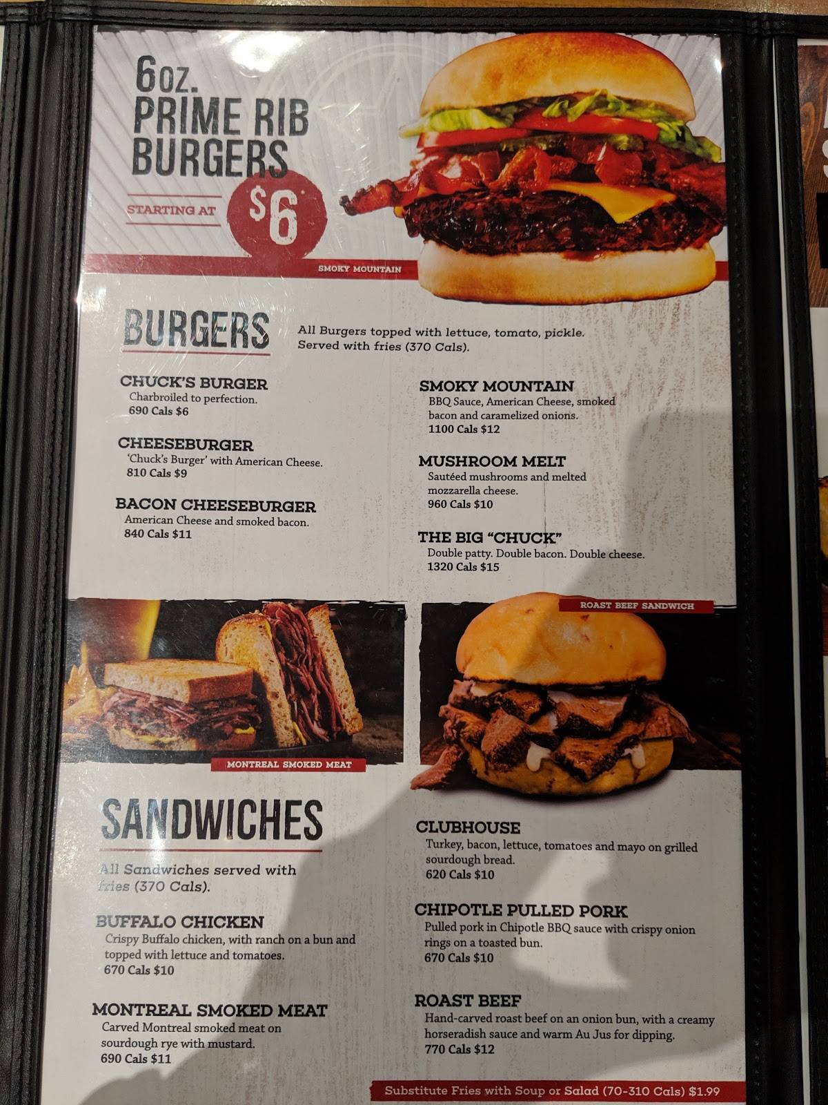 Menu at Chuck's Roadhouse Bar & Grill, Mississauga, Millcreek Dr