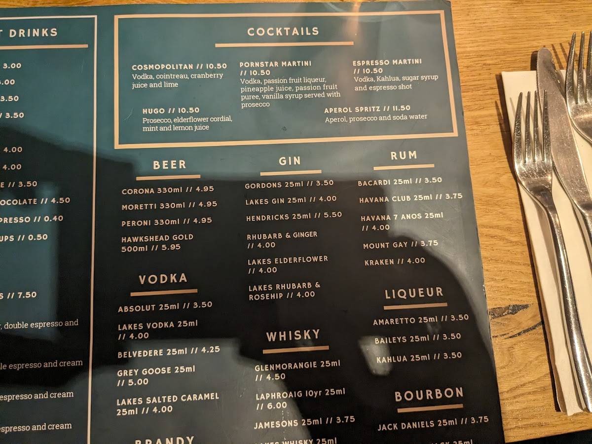 Menu at Misto restaurant, Ambleside