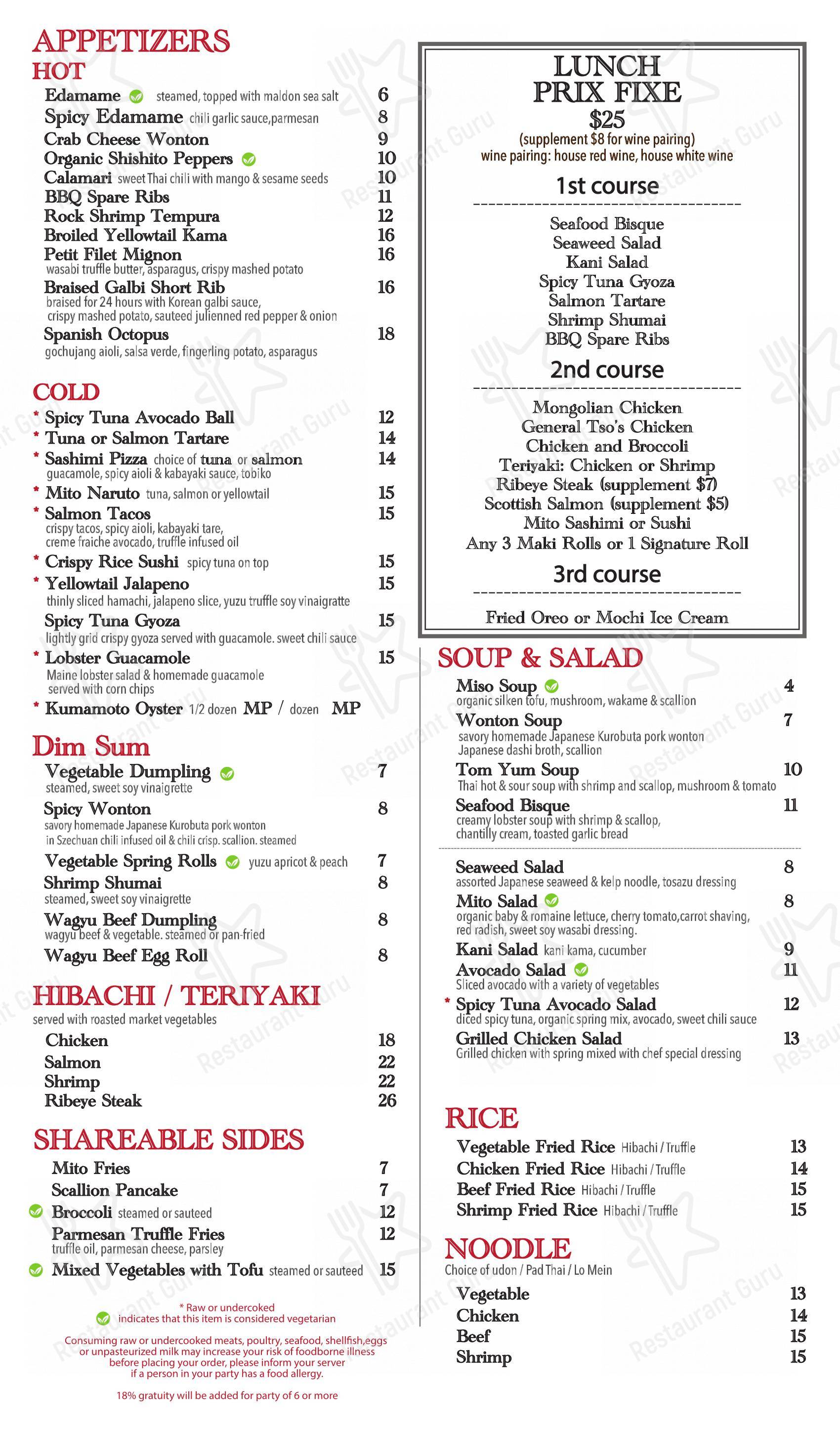 Menu at Mito restaurant, Babylon