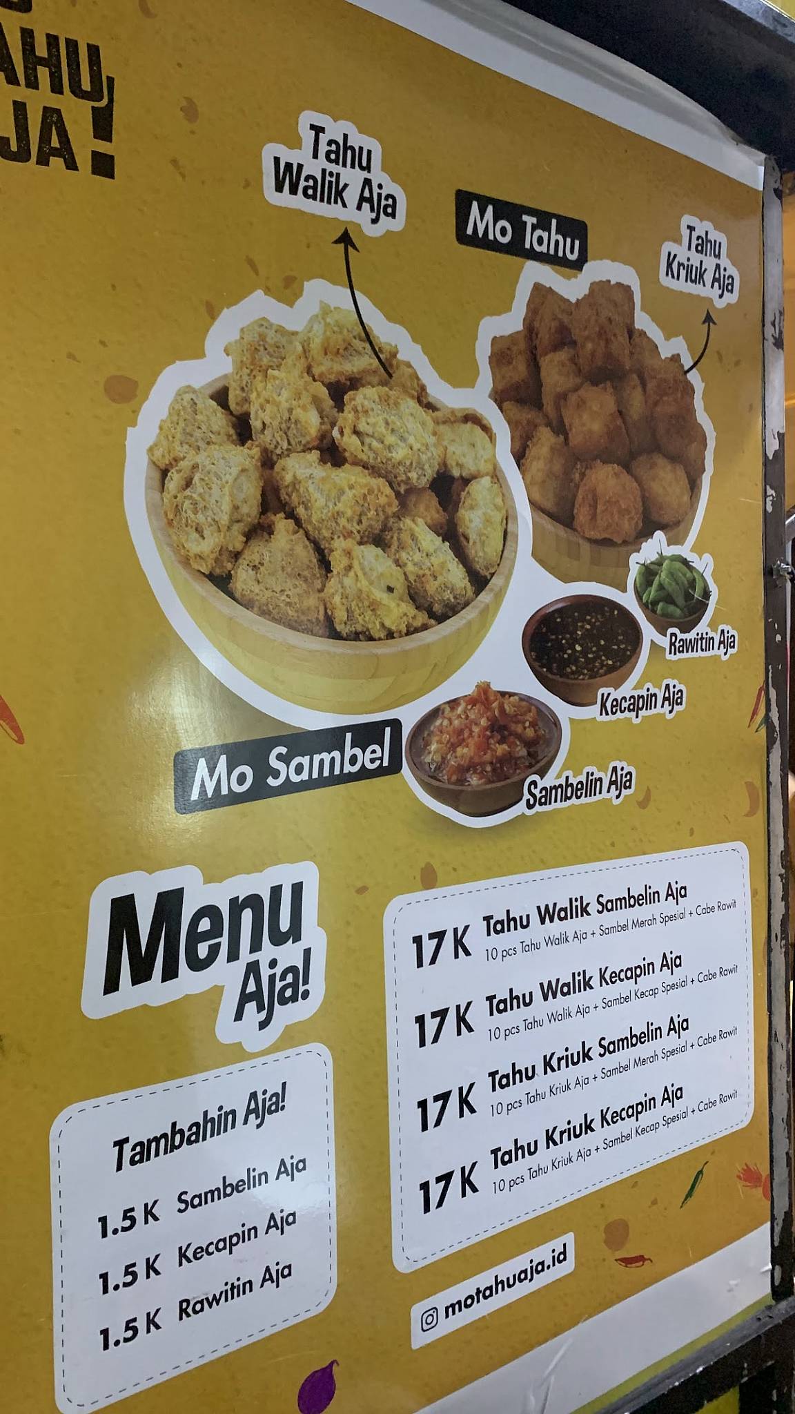 Menu at Mo Tahu Aja! Bendungan Hilir restaurant, Central Jakarta
