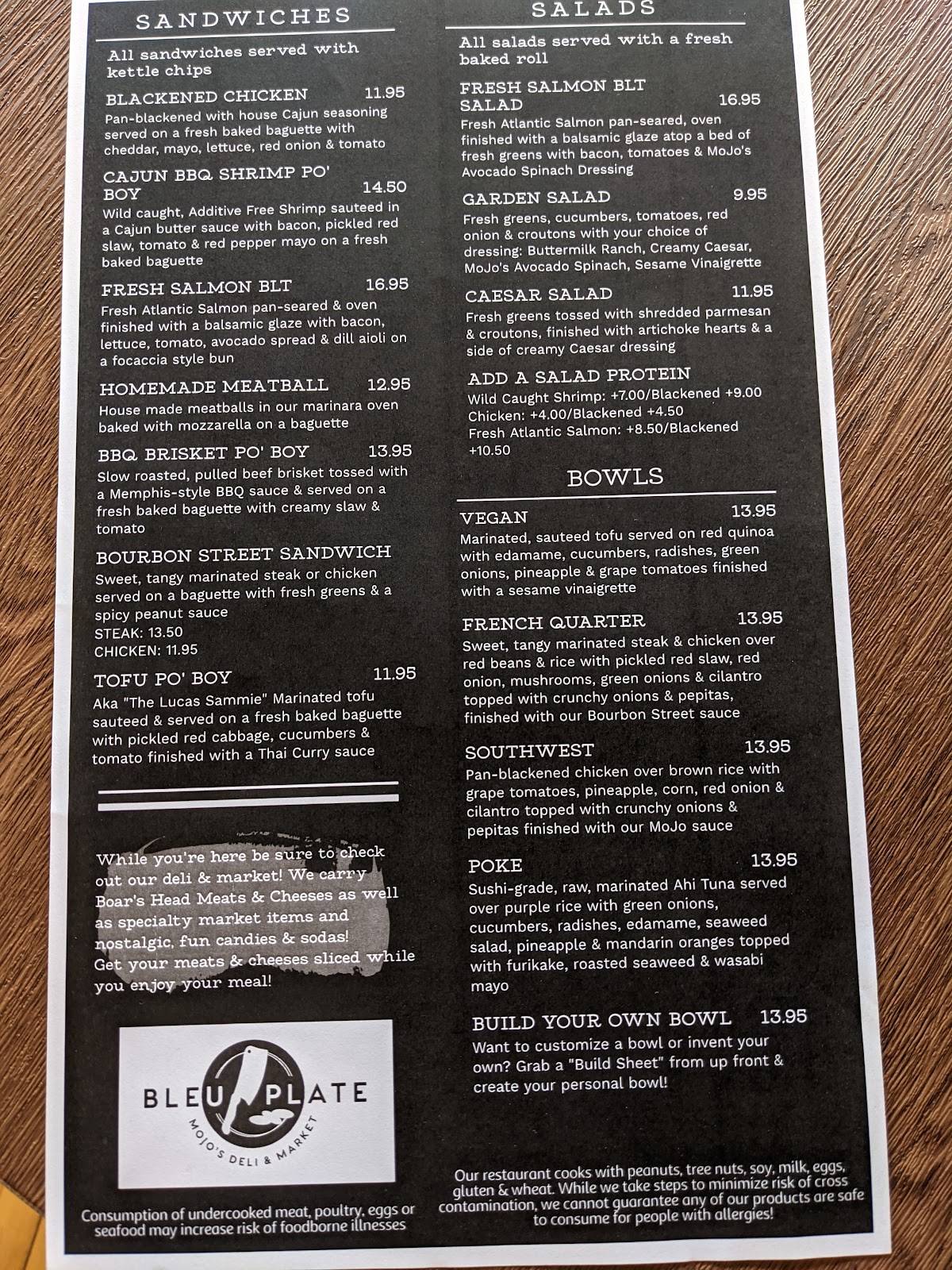 Menu at MoJo's Pasta House & Cajun Cook Shack restaurant, Marshfield