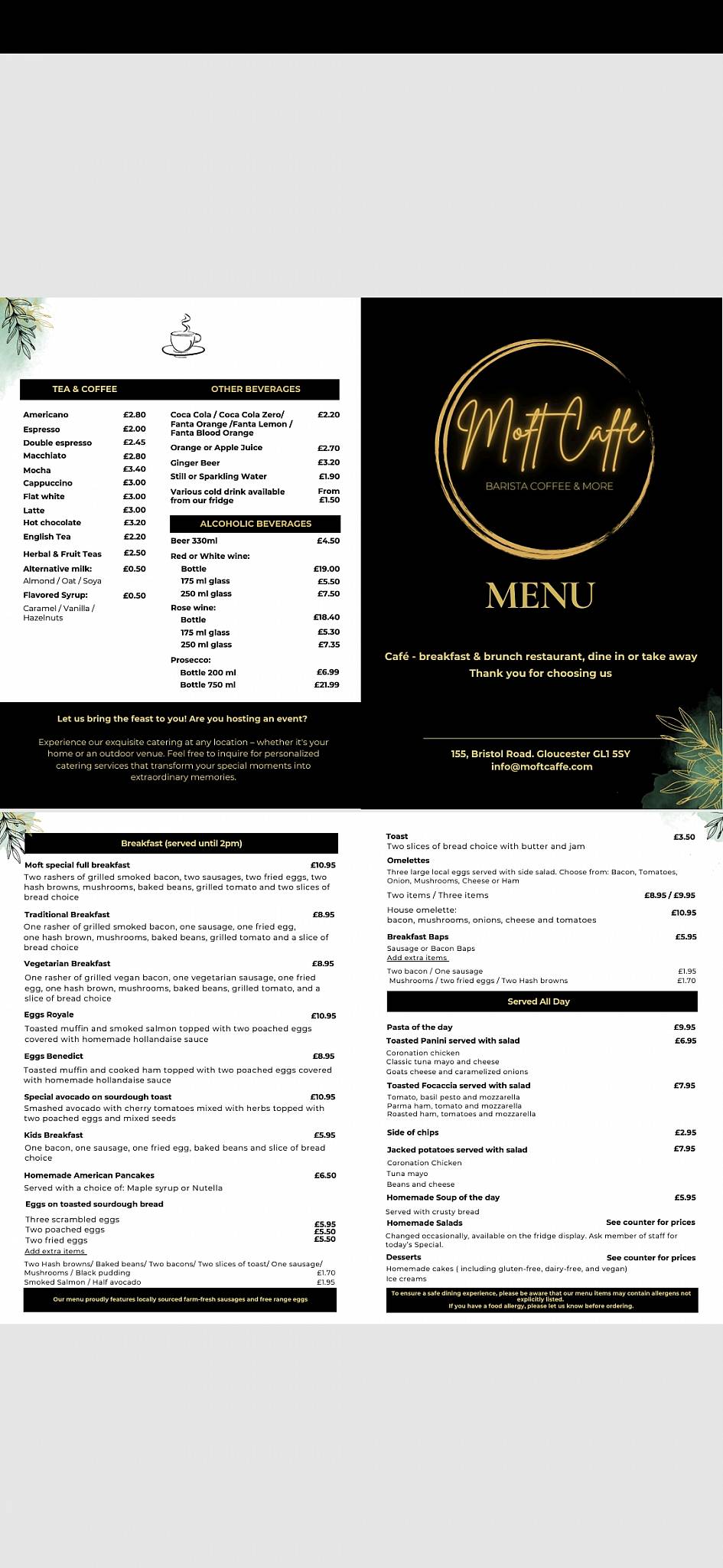 Menu at Moft Caffe cafe, Gloucester