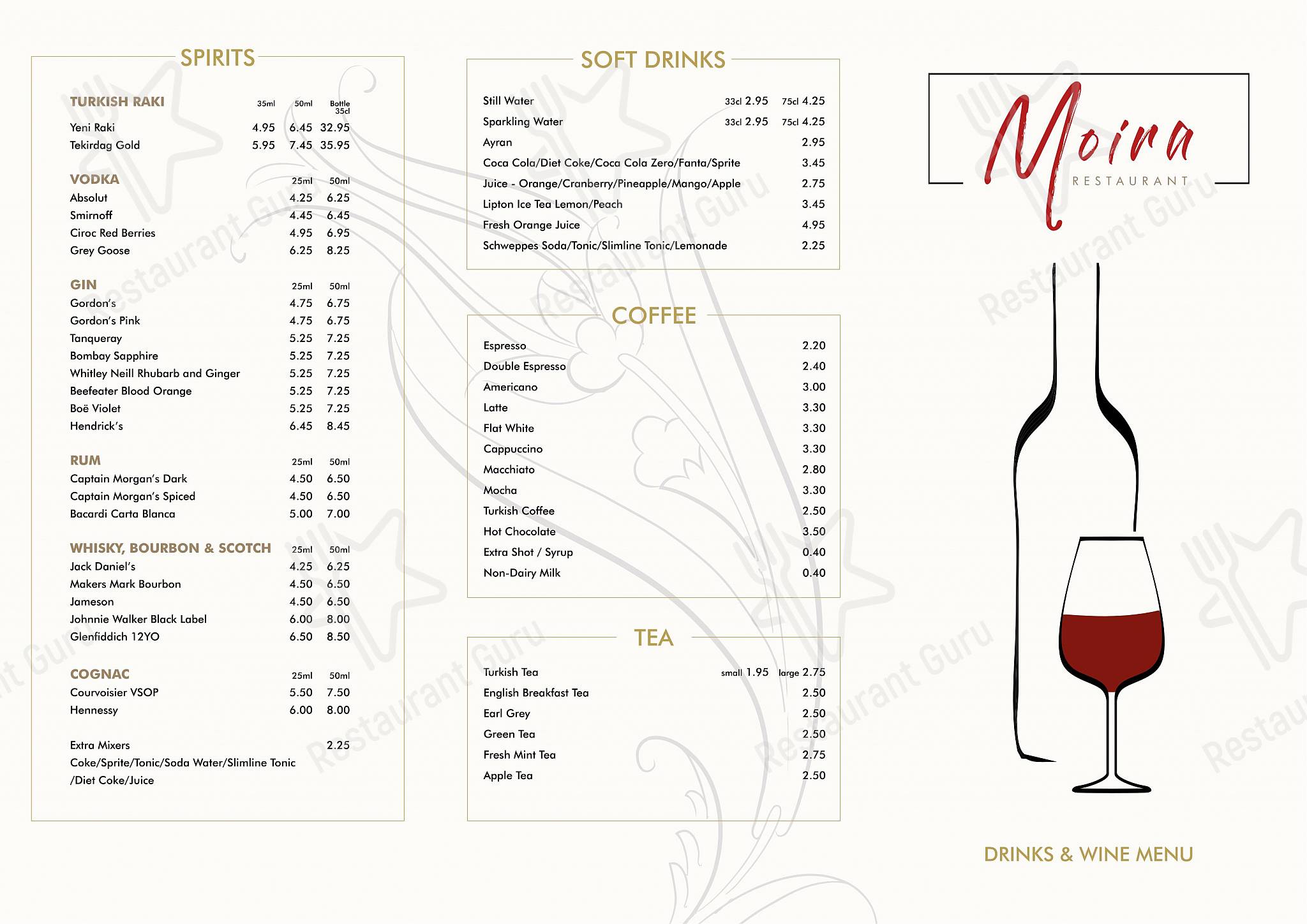 Menu at Moira Restaurant, London