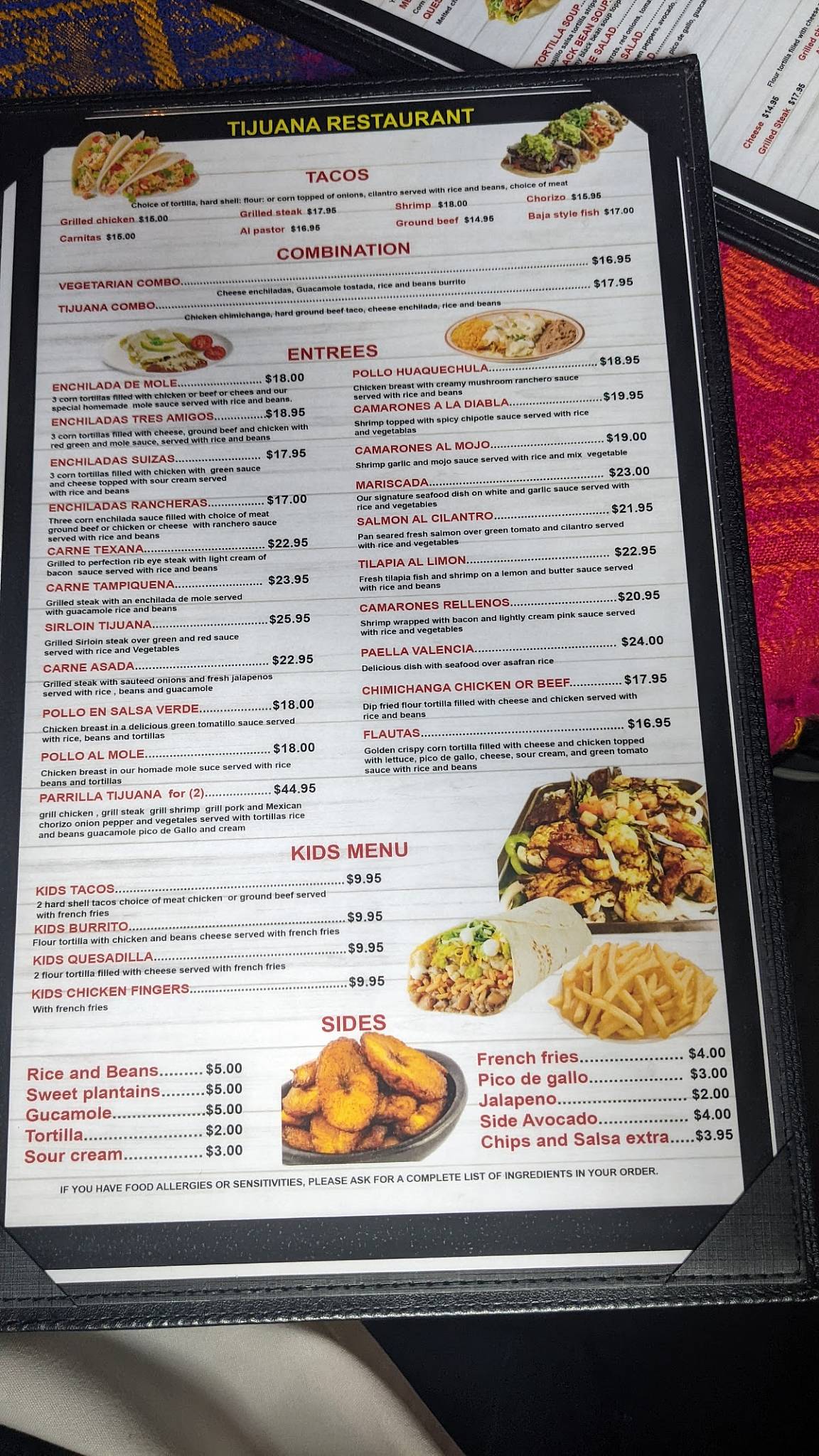Menu at Mojitos restaurant, Mahopac
