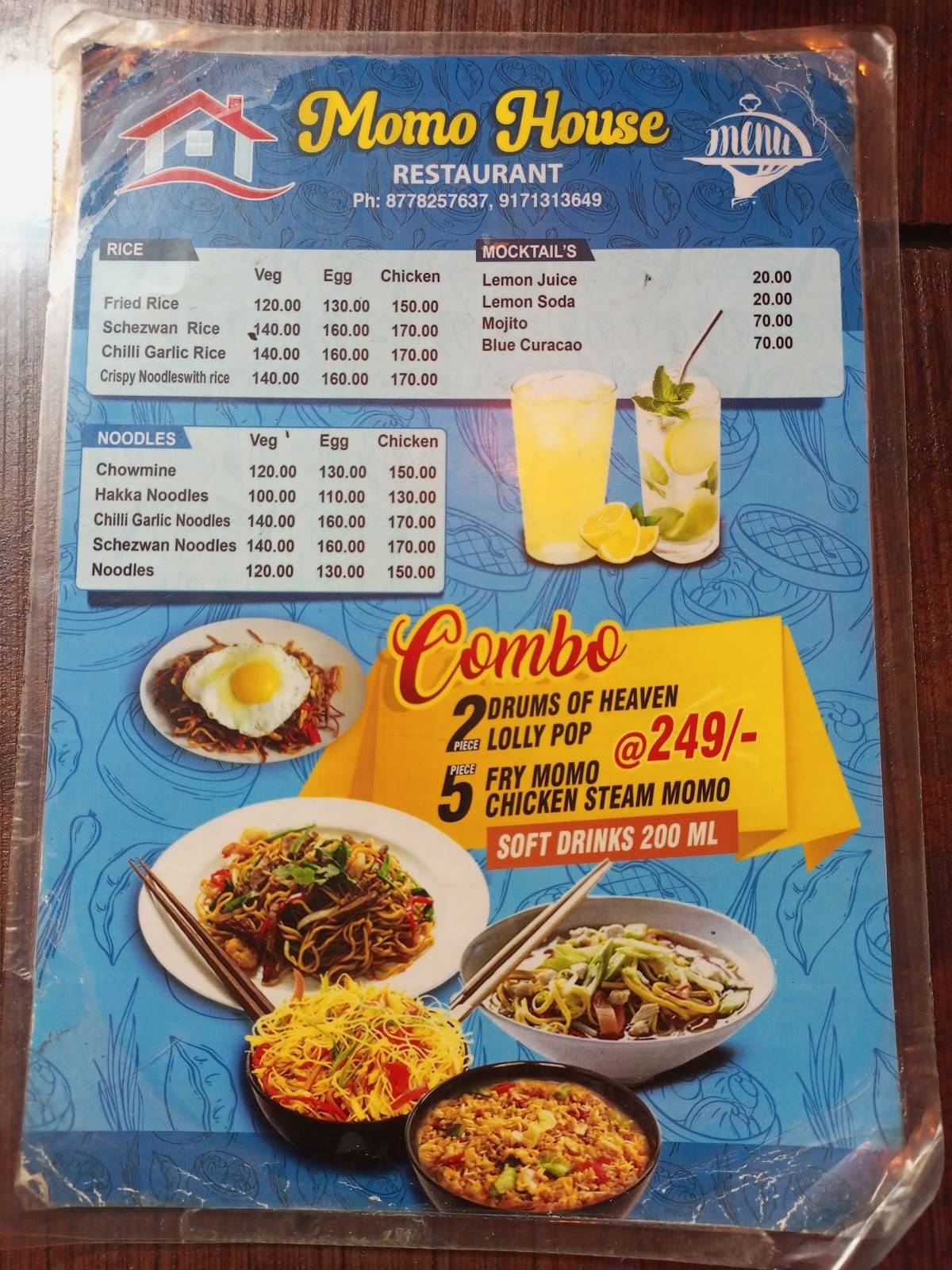 Menu at Momo House, Thiruvalla