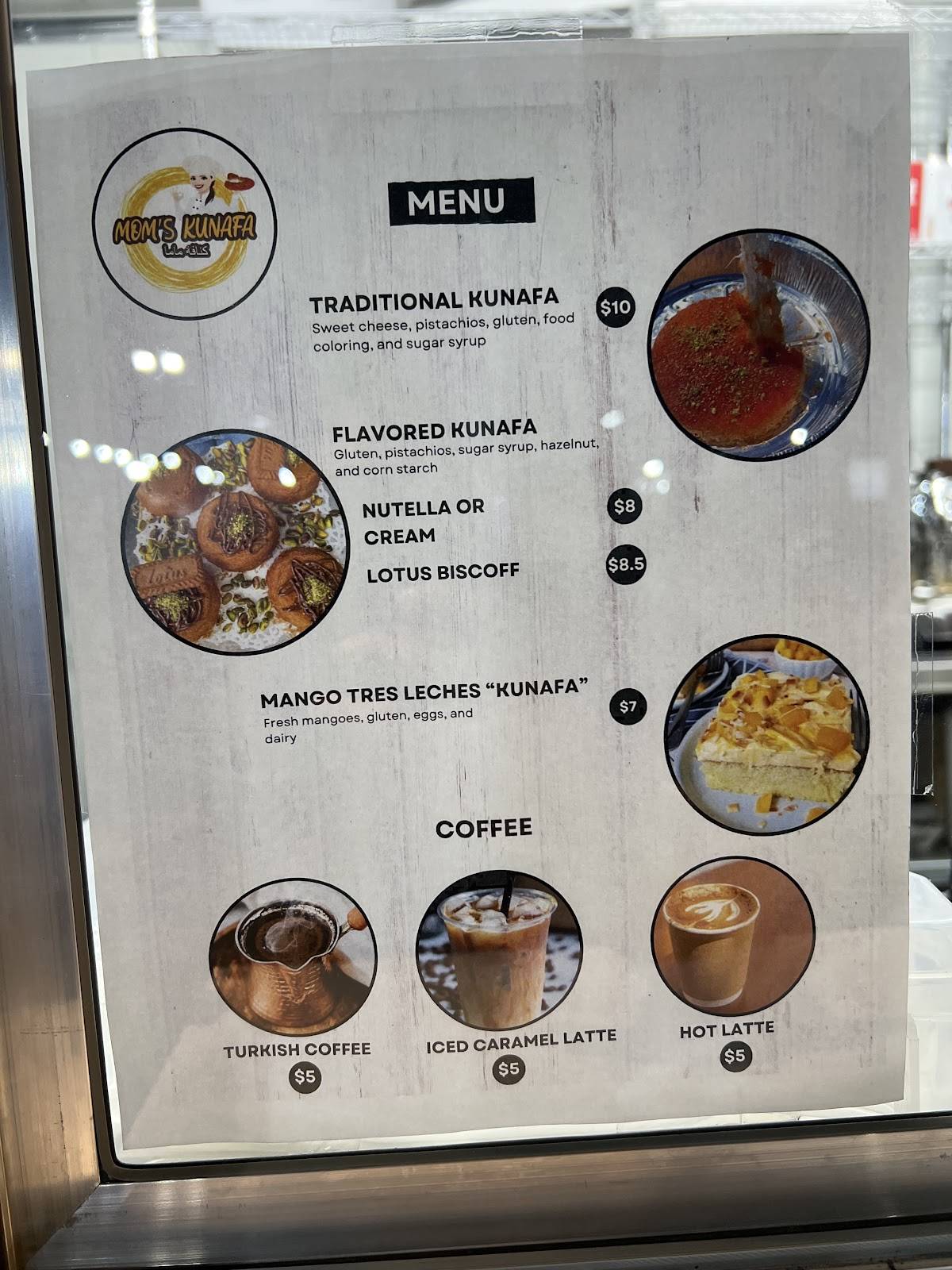 Menu at Mom's Kunafa, Houston