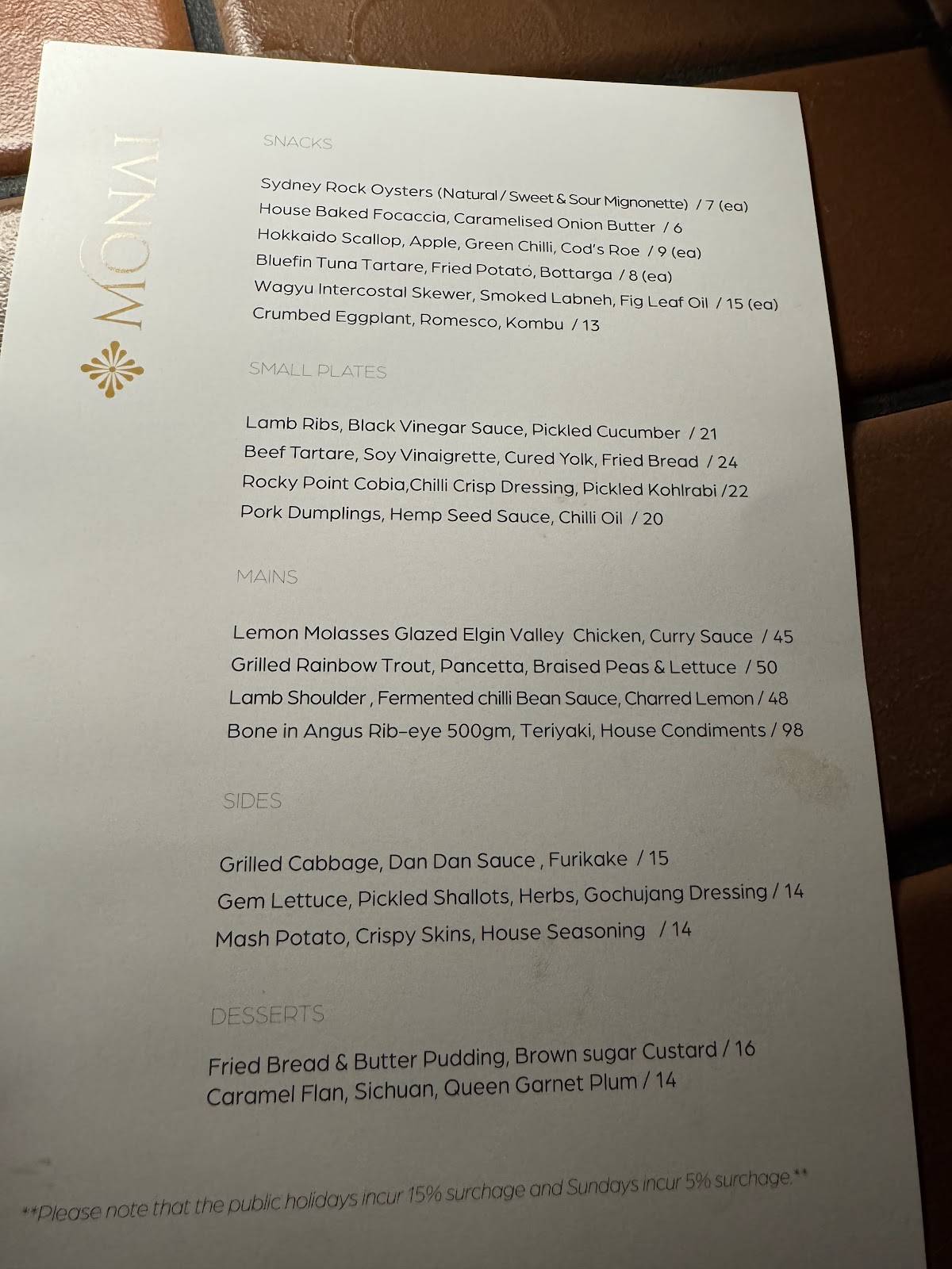 Menu at Monal Dining restaurant, Newstead