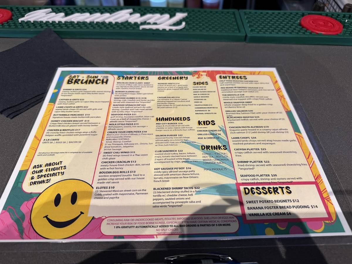 Menu at Monday Restaurant + Bar, New Orleans