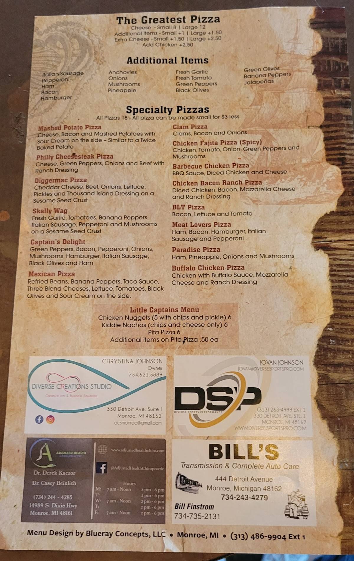 Menu at The Clamdigger pizzeria, Monroe