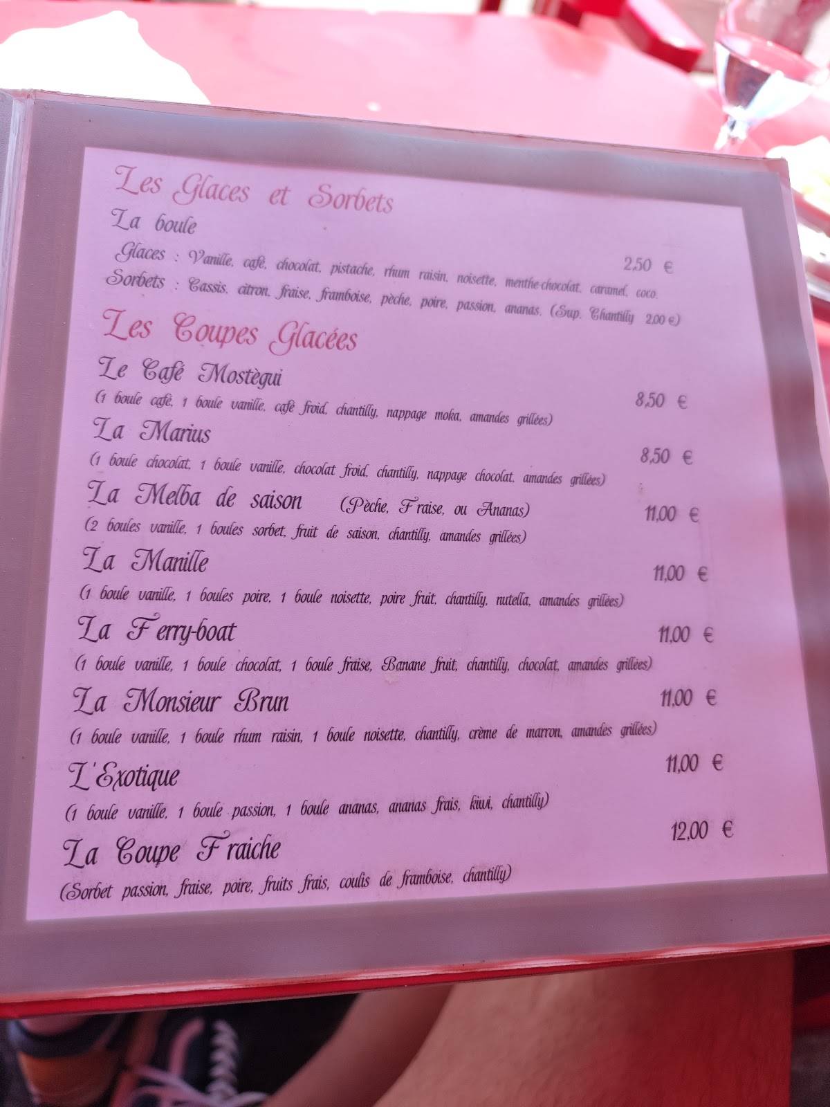 Menu at Monsieur Brun restaurant, Cassis