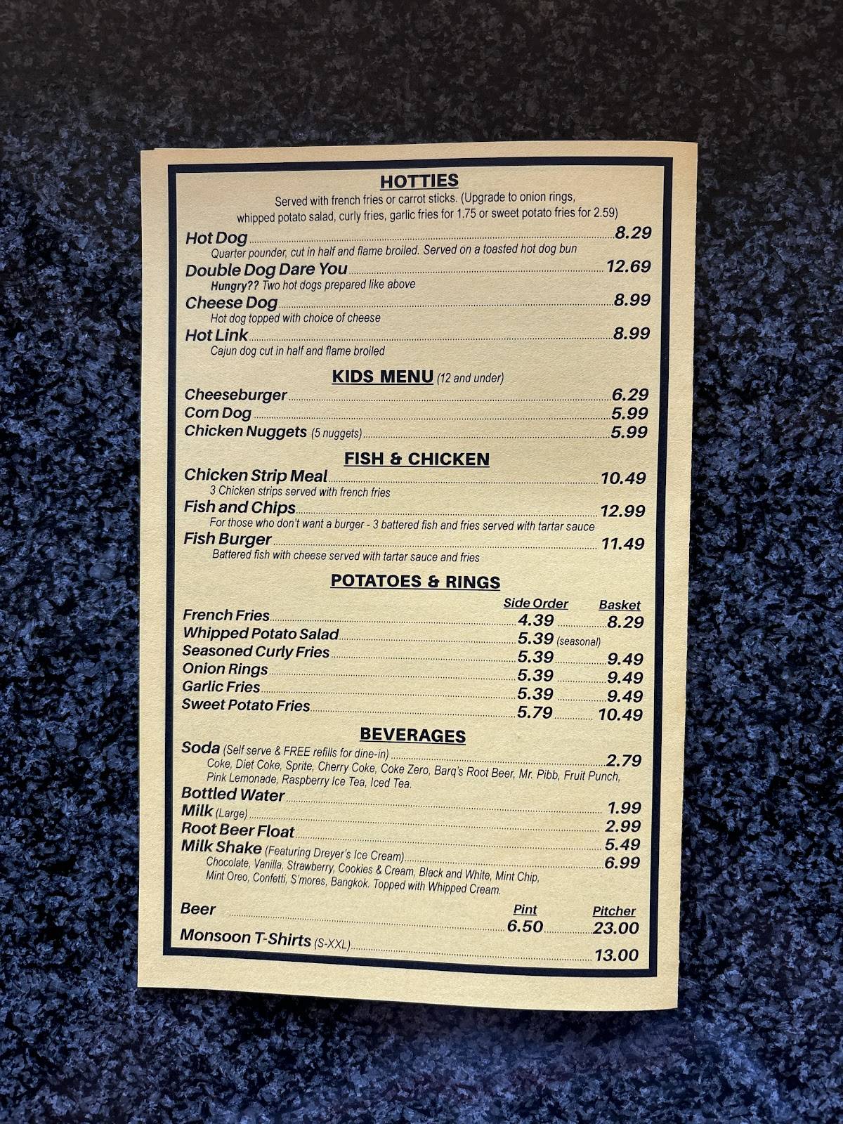 Menu at Monsoon Burger restaurant, Fairfield