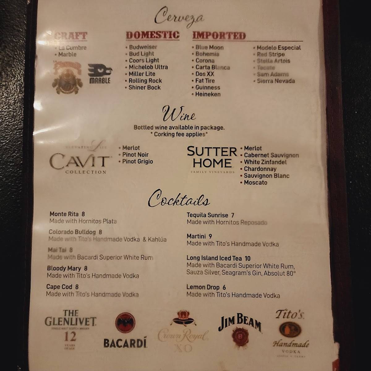 Menu at Monte Carlo Liquors & Steak House steakhouse, Albuquerque