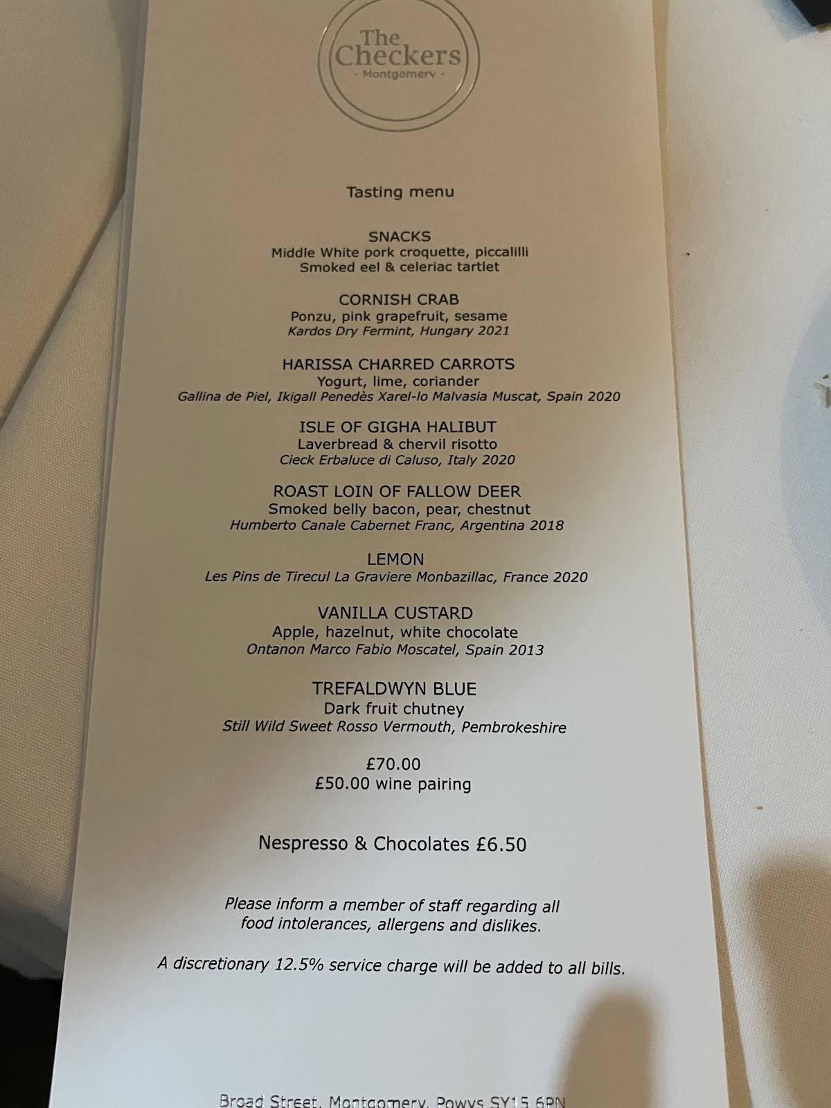 Menu at The Checkers (restaurant), Montgomery