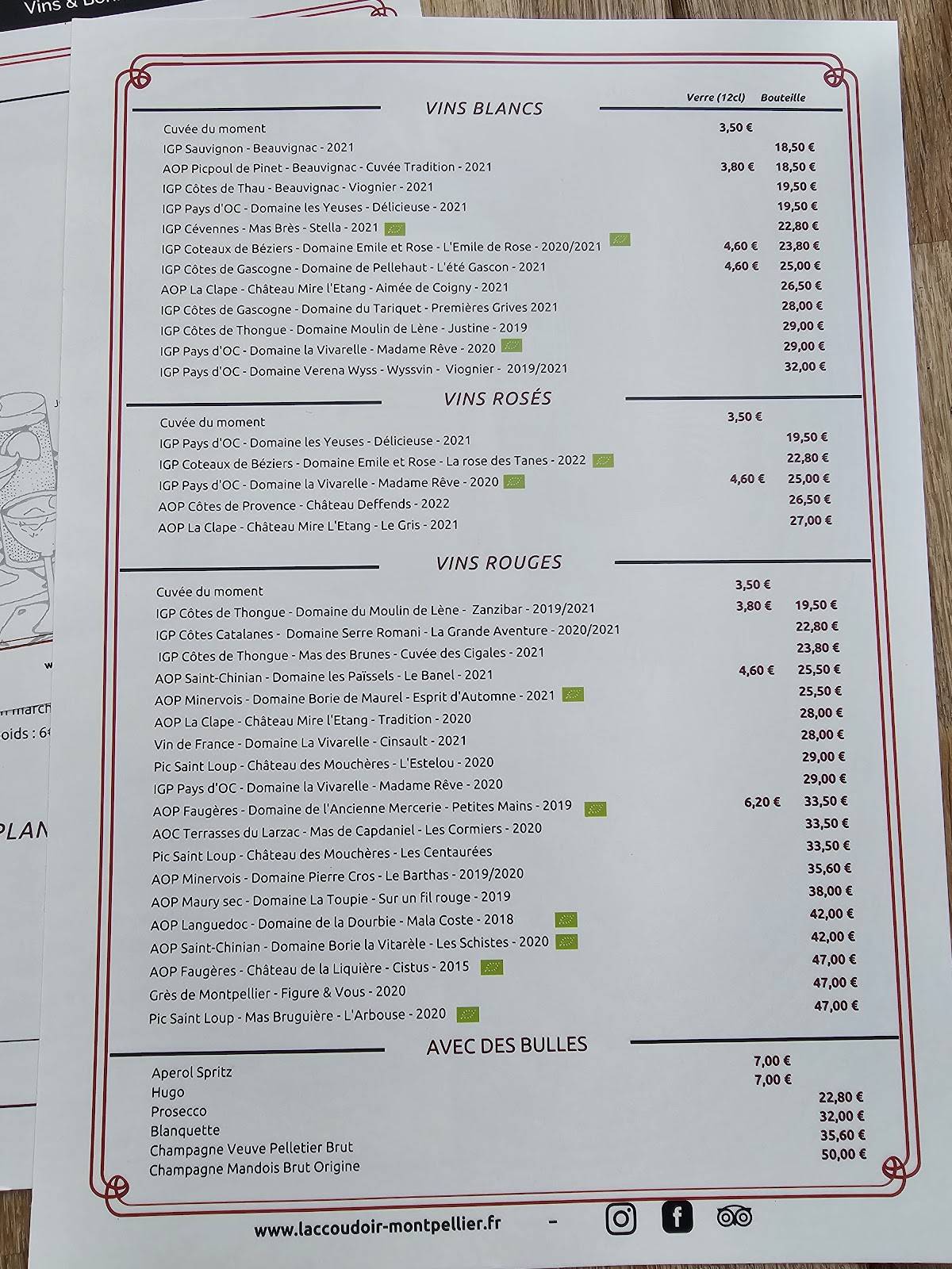 Menu au Rocco Et Sa Mère restaurant, Montpellier