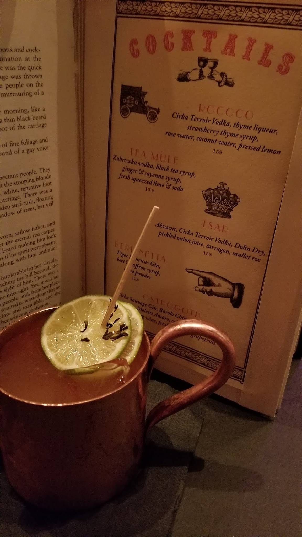 Menu at BARROCO, Montréal