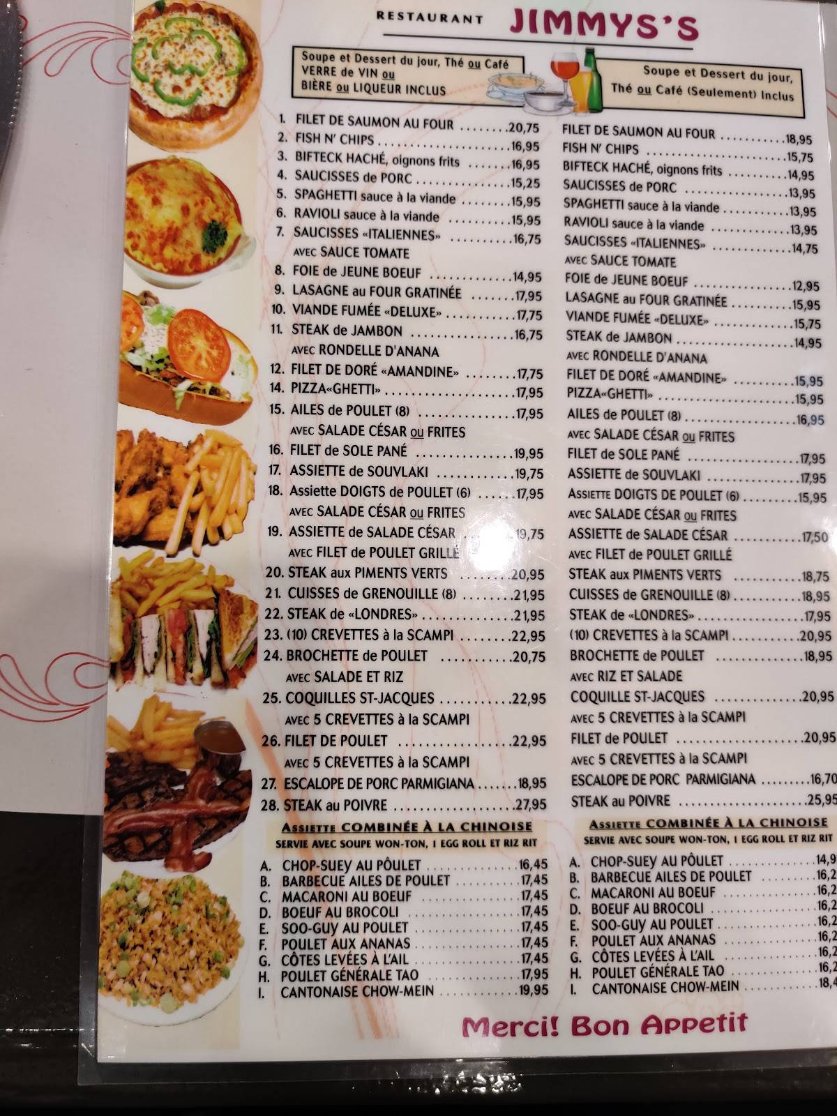 Menu au Restaurant Jimmy, Montréal