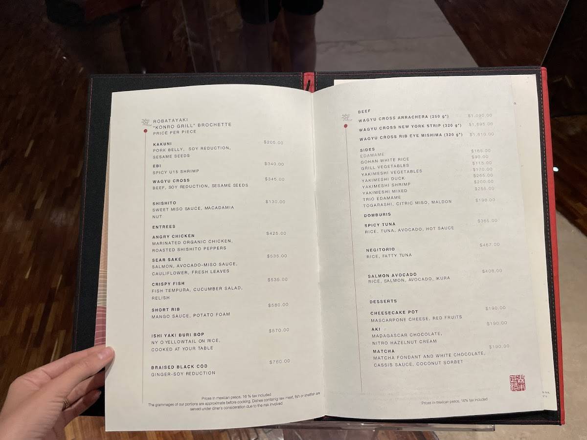 Carta del restaurante Morimoto, Ciudad López Mateos