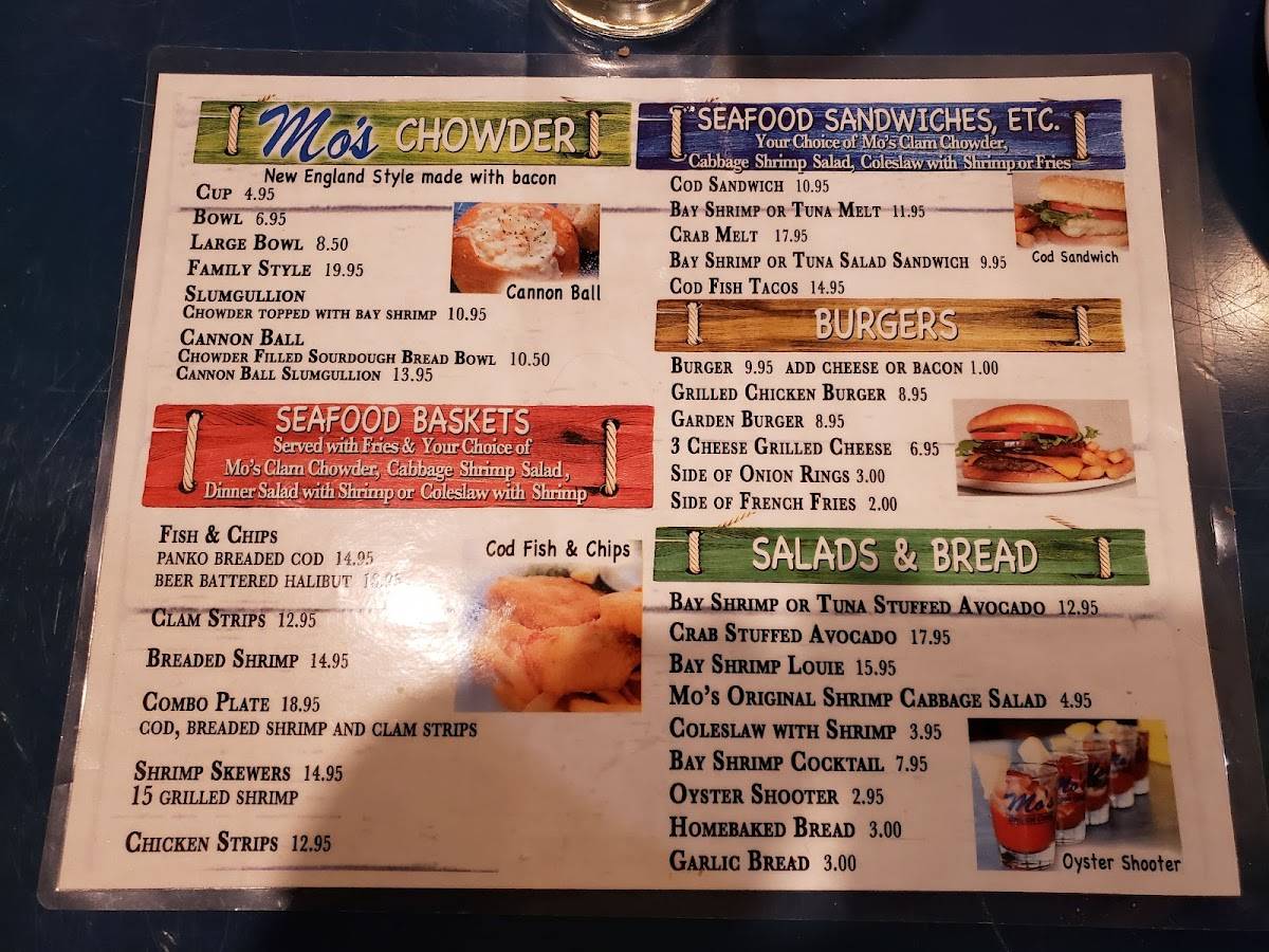 Menu at Mo's Seafood & Chowder - Lincoln City restaurant, Lincoln City
