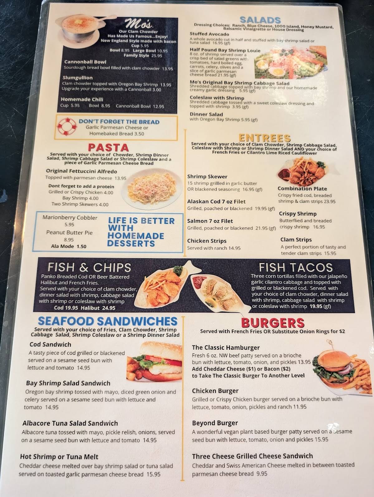 Menu at Mo's Seafood & Chowder - Lincoln City restaurant, Lincoln City