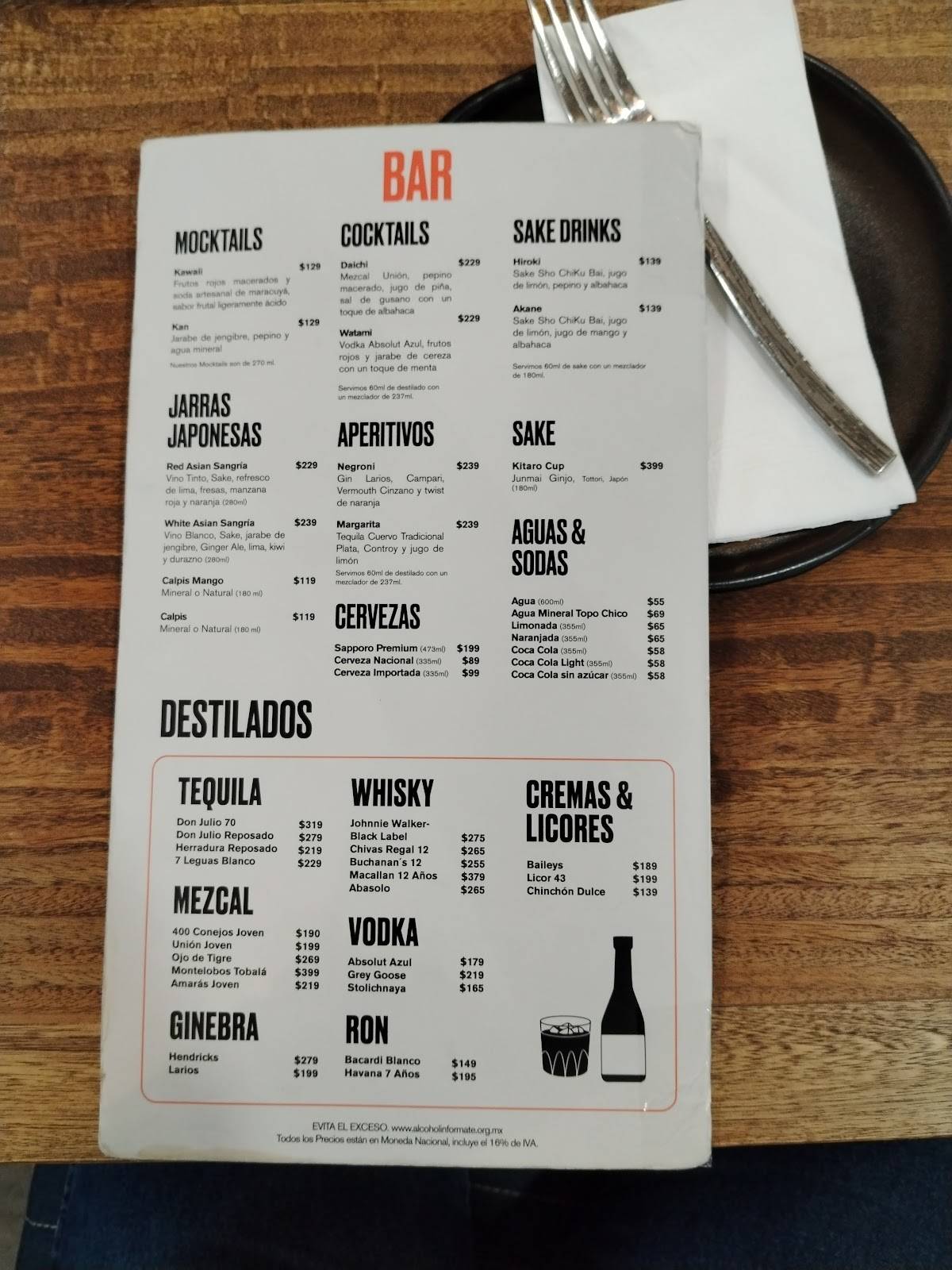 Menu at Moshi Moshi restaurant, Ciudad Apodaca