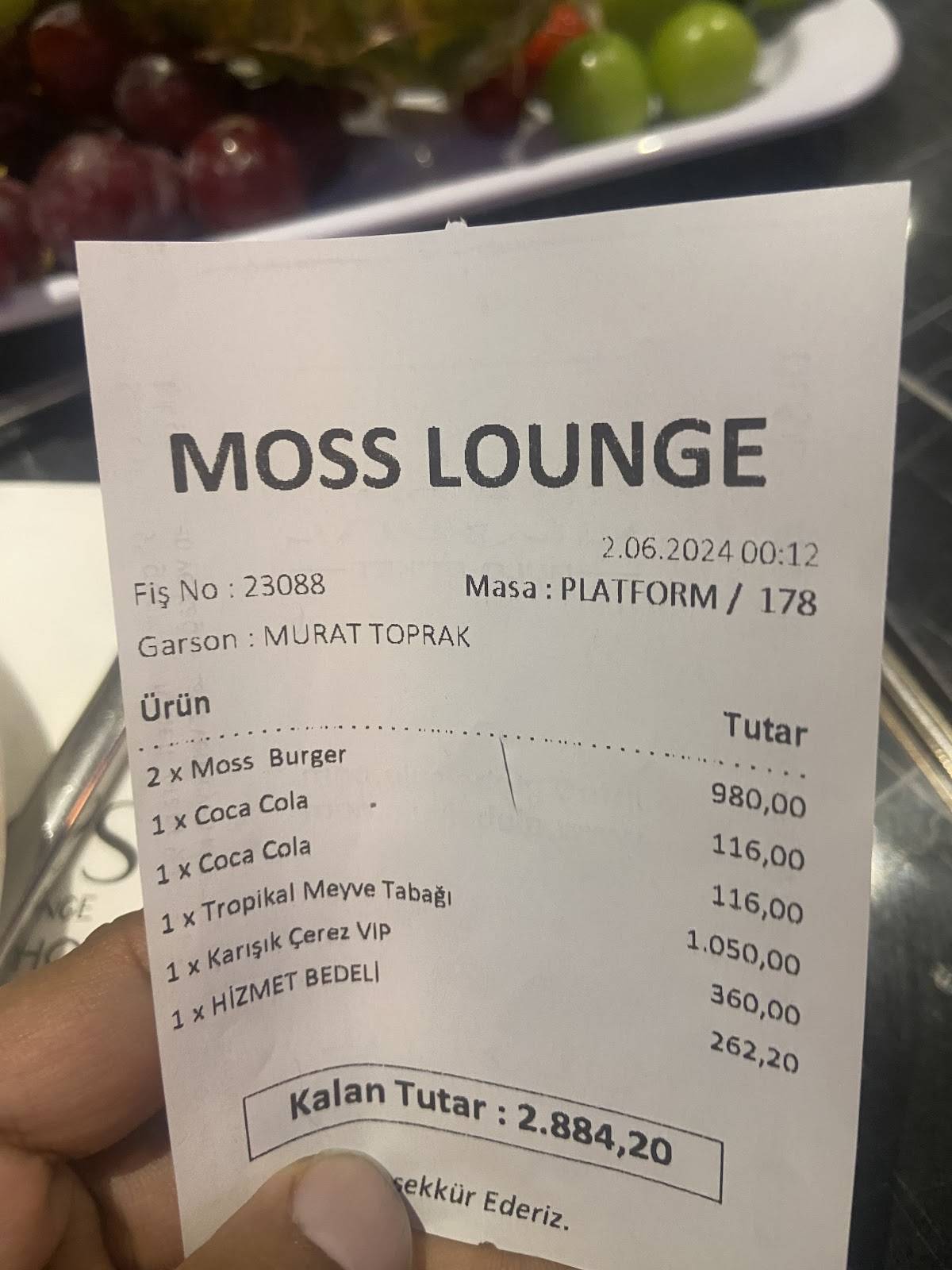Menu at Moss Lounge The Bosphorus, Istanbul