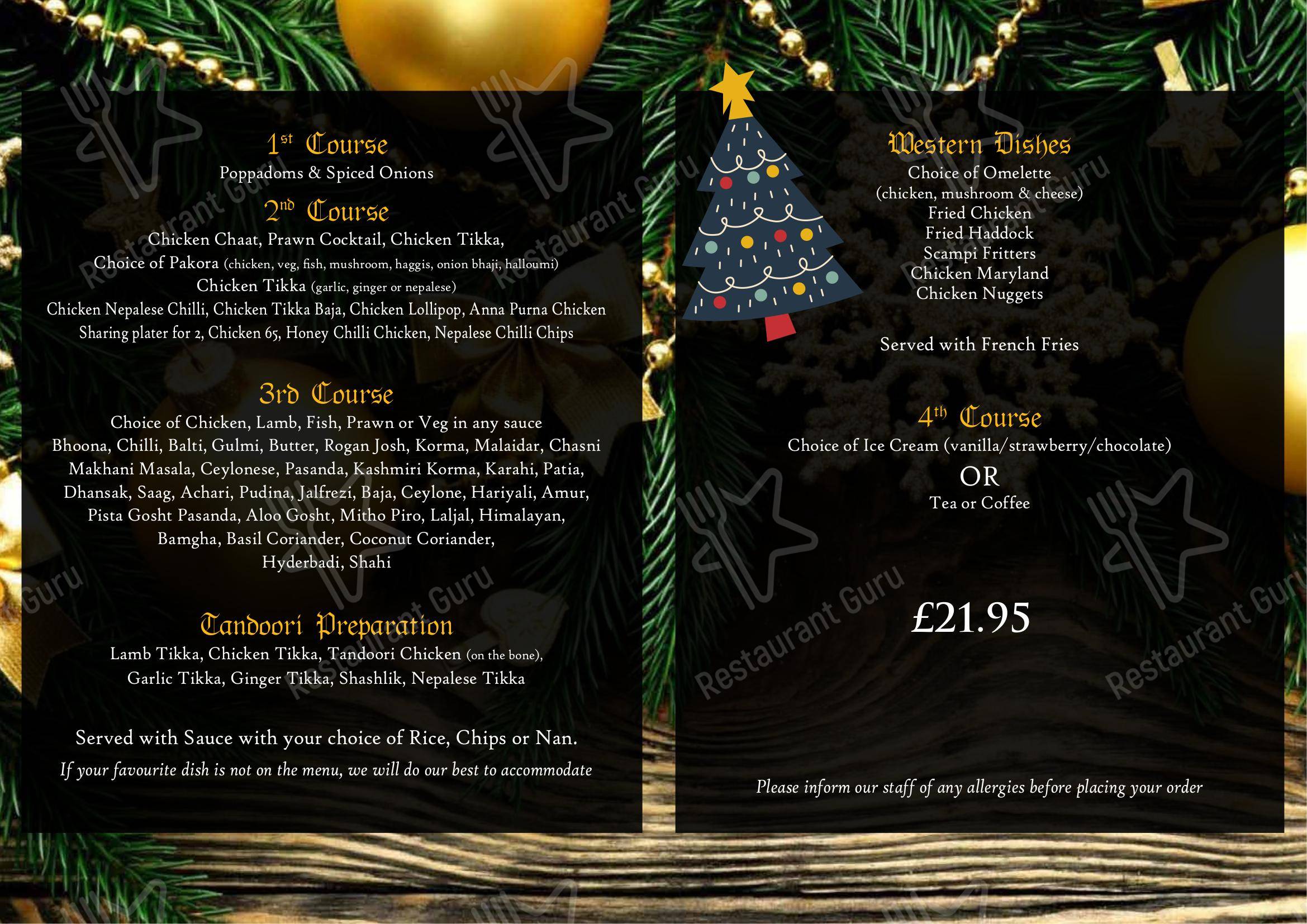 Menu at Motherland Spice restaurant, Saltcoats