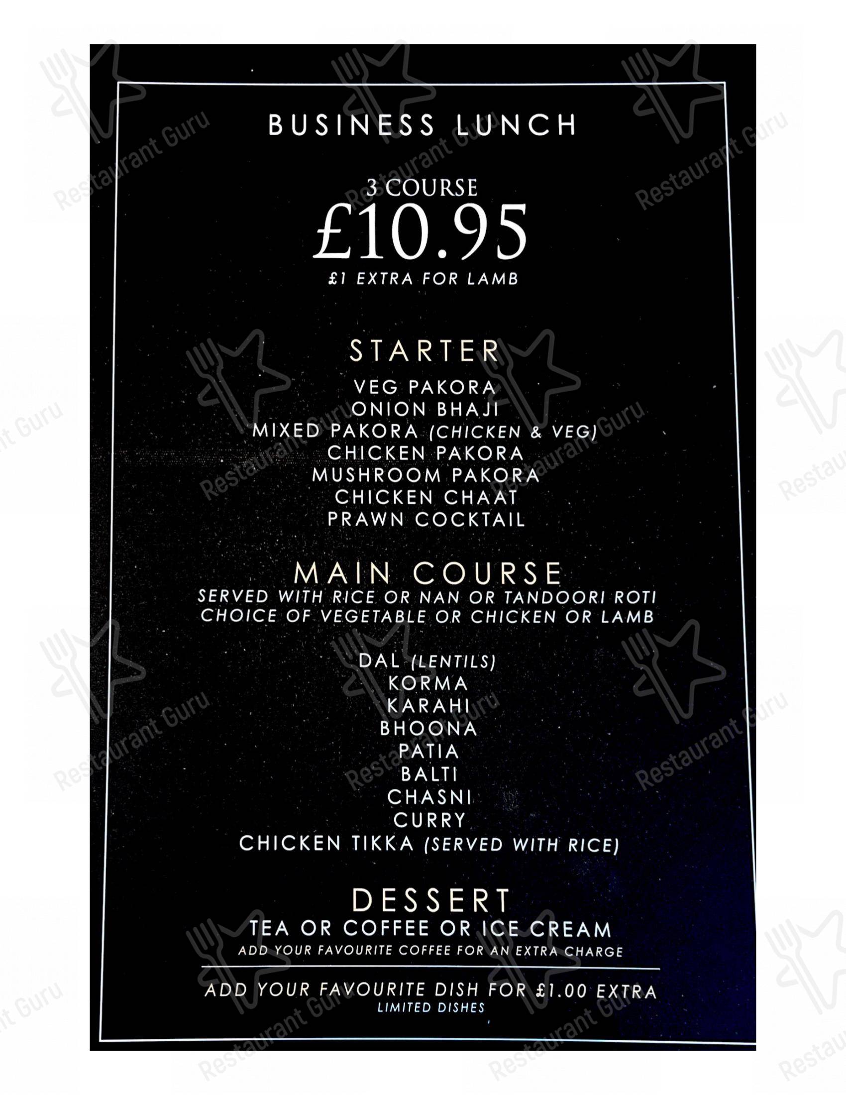 Menu at Motherland Spice restaurant, Saltcoats