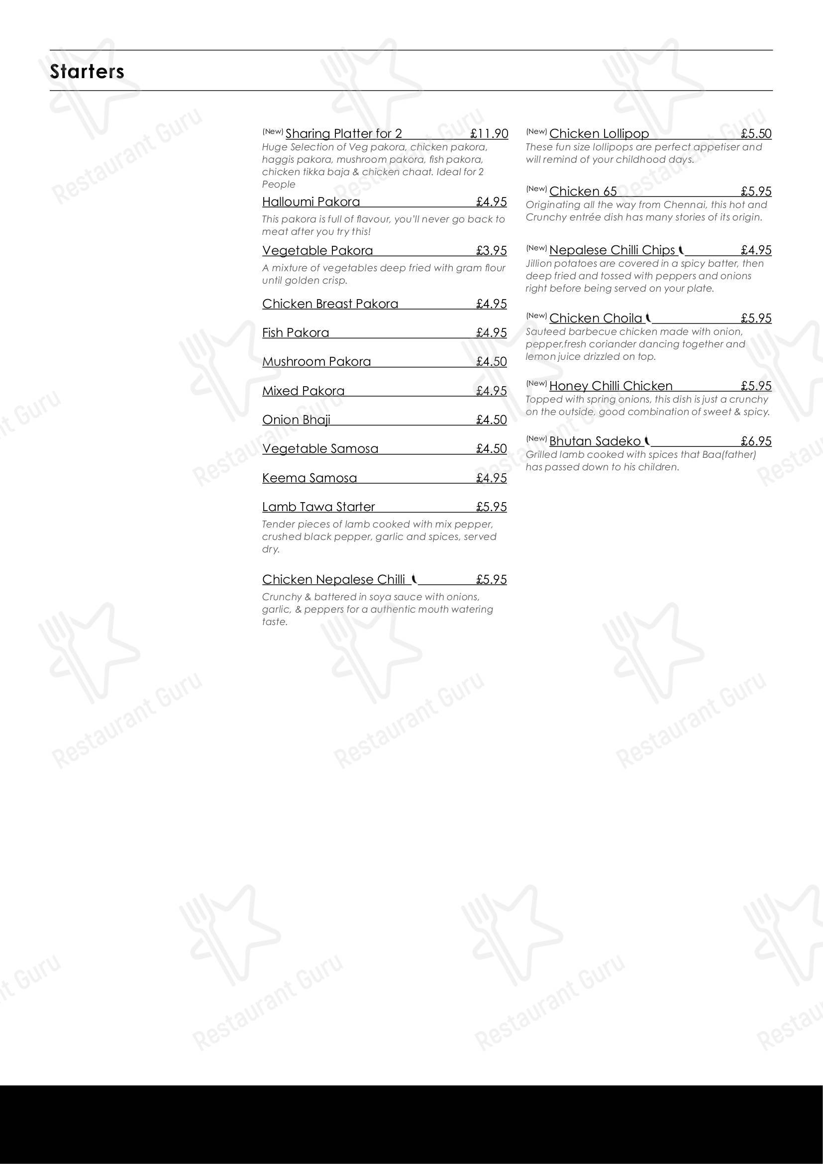 Menu at Motherland Spice restaurant, Saltcoats